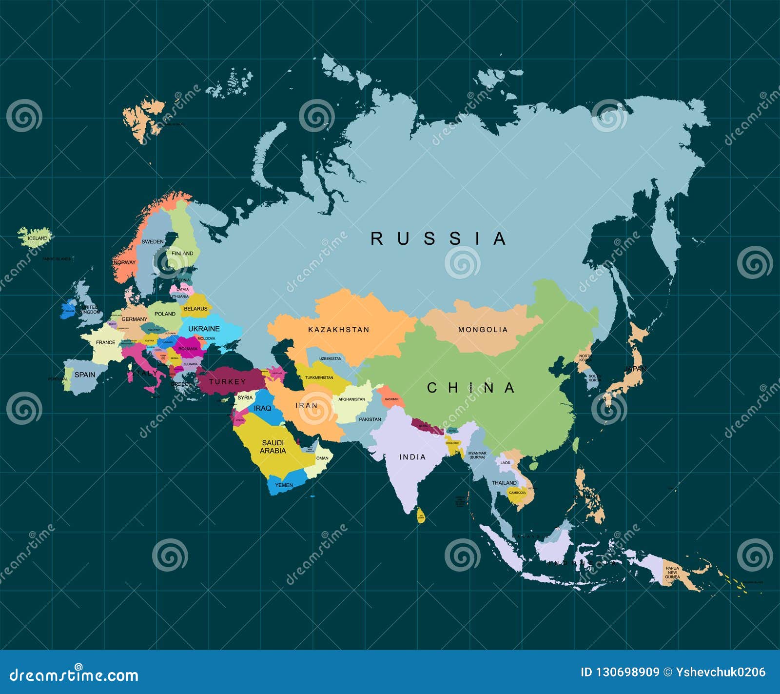 Territory of Asia Continent. Dark Background. Vector Illustration Stock ...