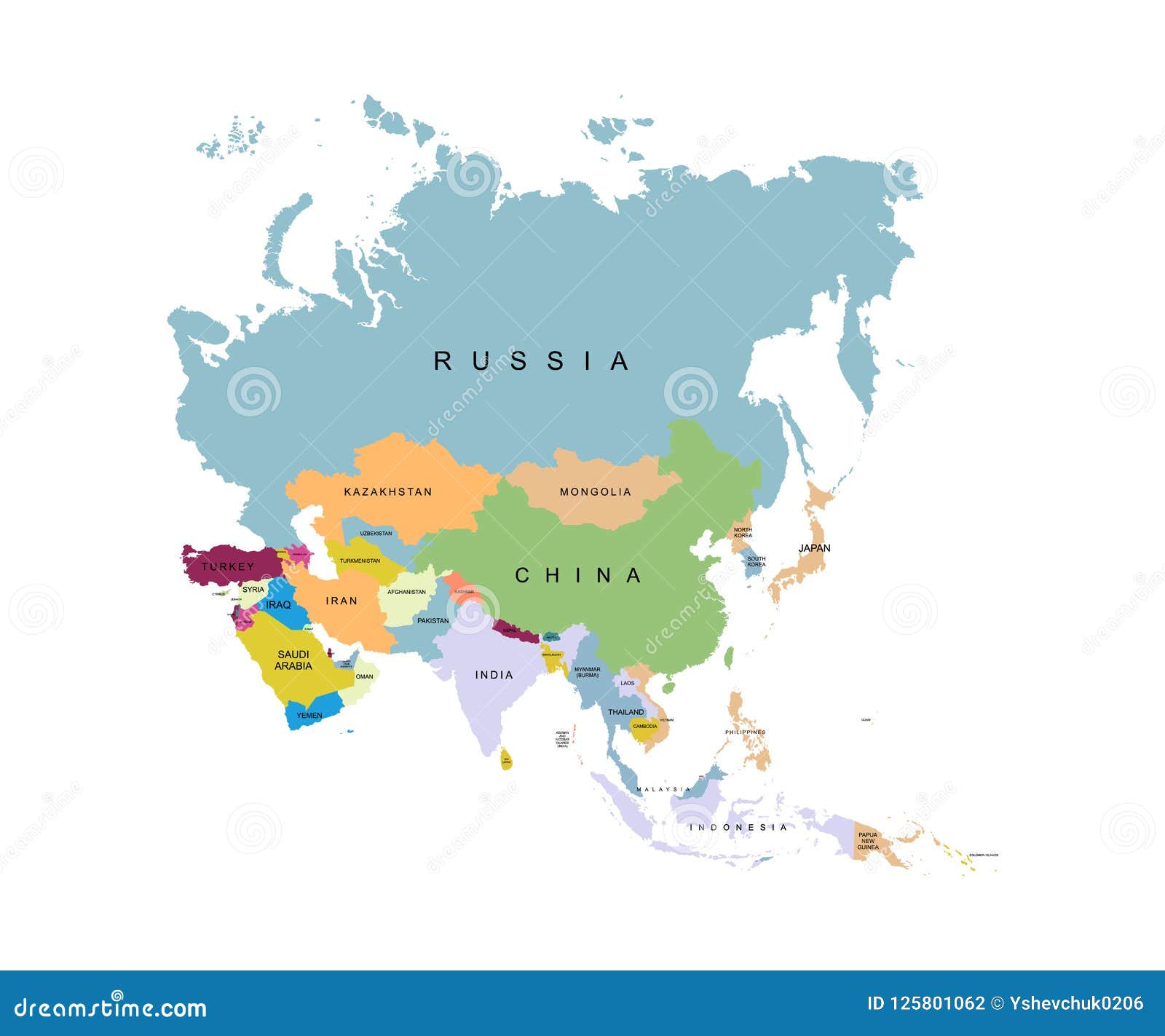 7 Of Asia Map White Line Freehand Sketch On Black Background Cartoon ...