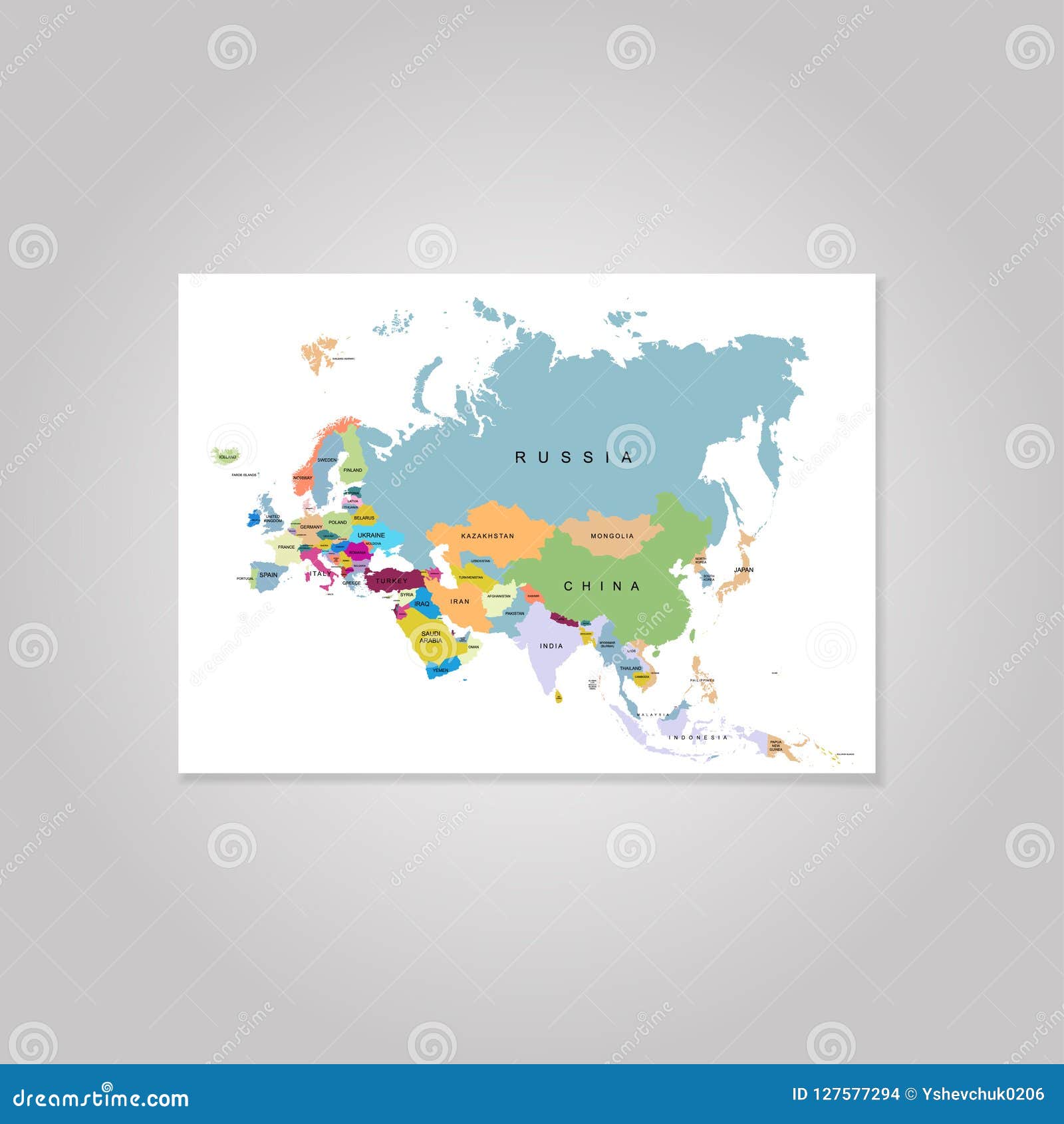 Eurasia Map Vector, Isolated On White Background. Black Template, Flat ...