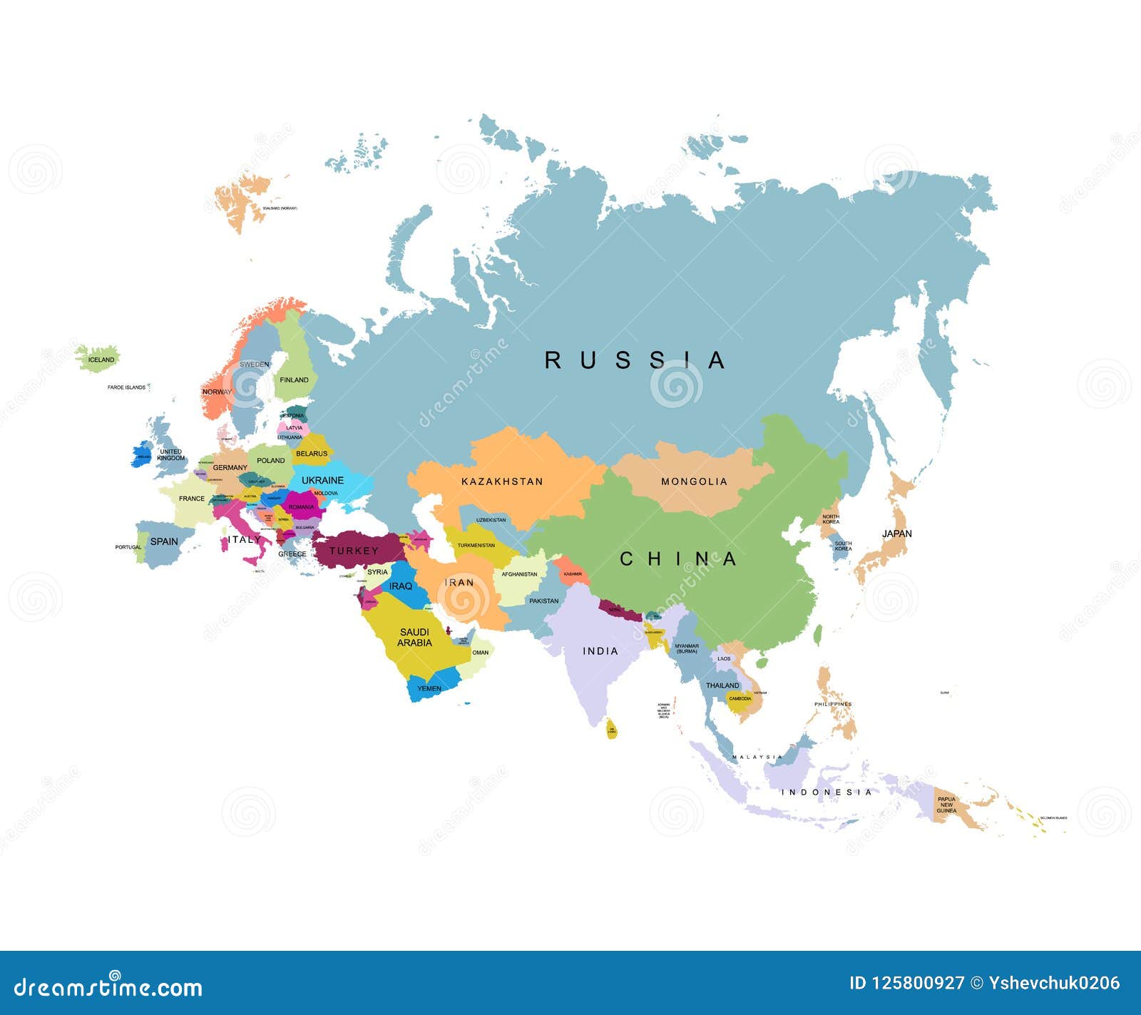 Eurasia Map Vector, Isolated On White Background. Black Template, Flat ...