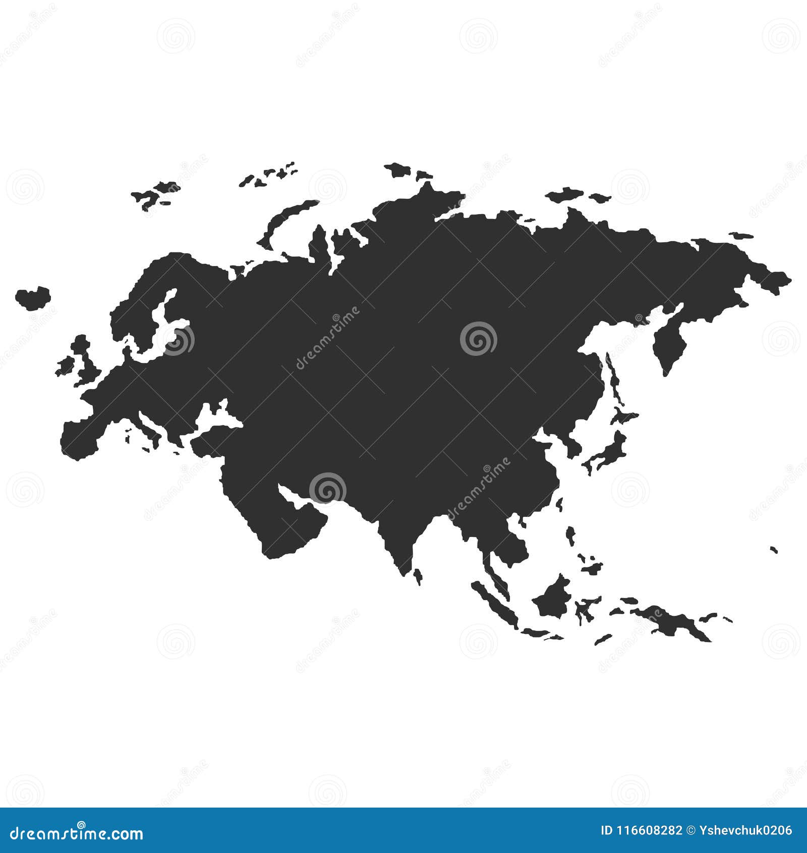 Eurasia Map Vector, Isolated On White Background. Black Template, Flat ...