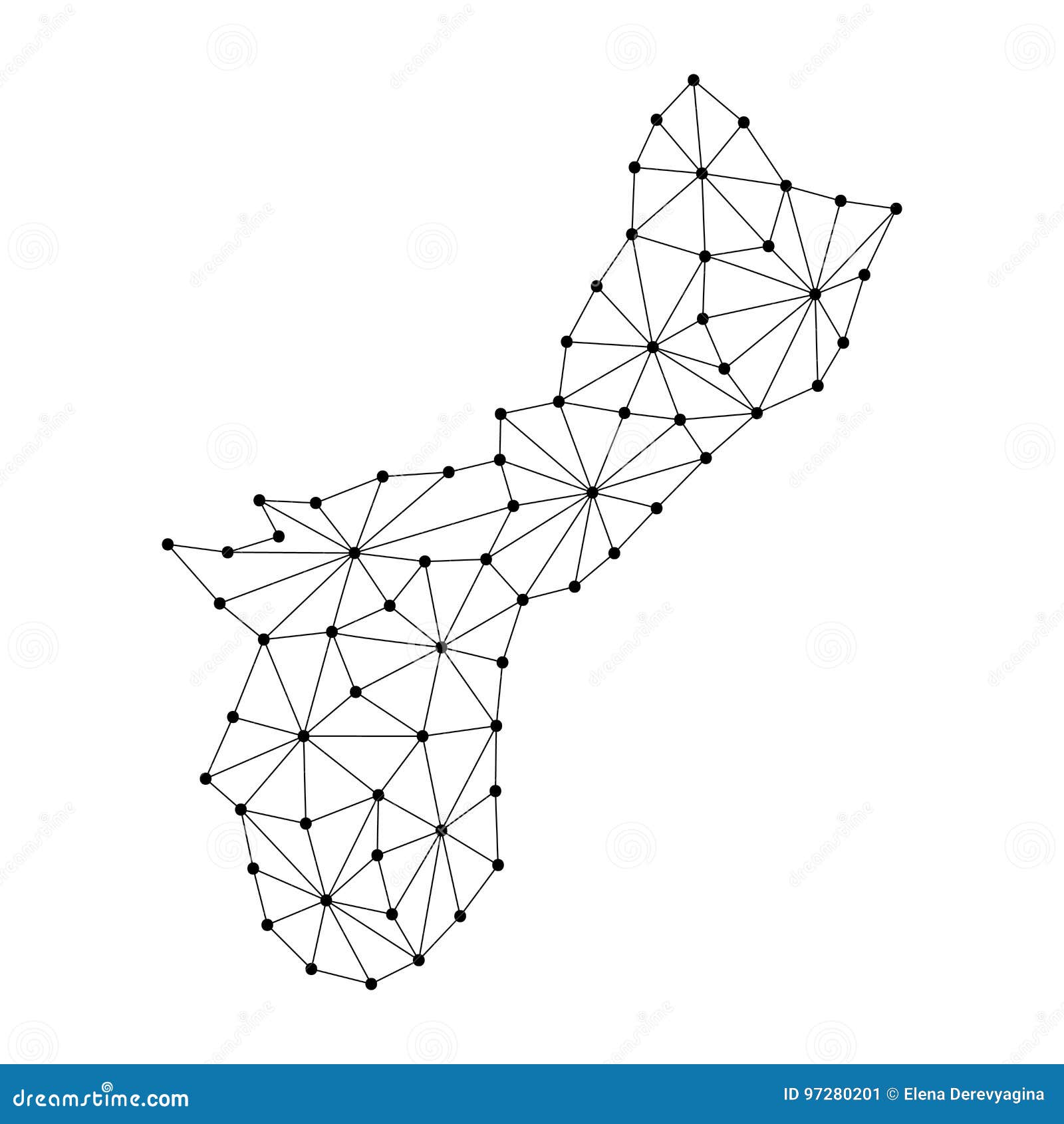 Territory of Guam Map of Polygonal Mosaic Lines Network, Rays, Dots ...