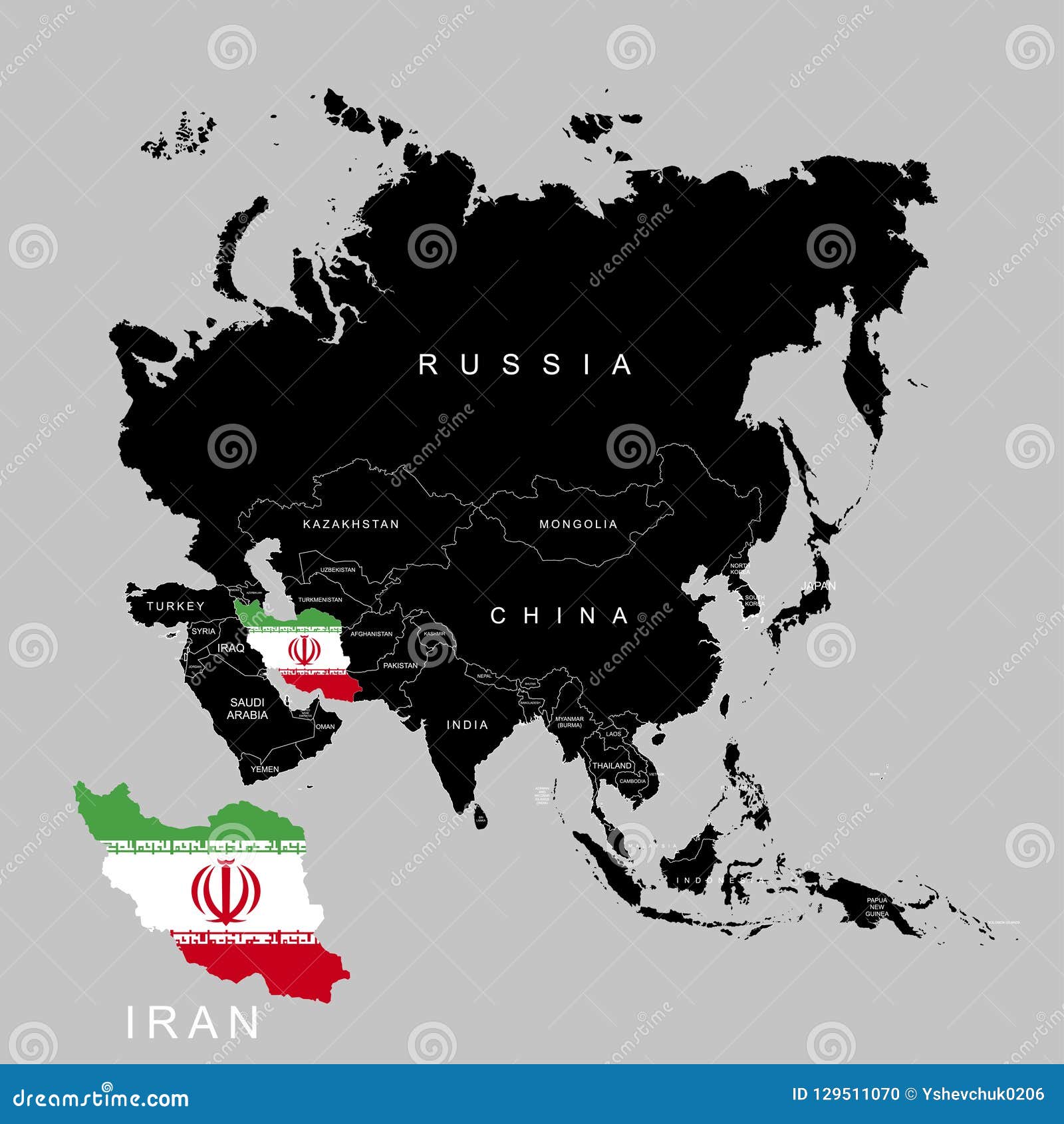Territory of Iran on Asia Continent. Flag of Iran. Vector Illustration ...