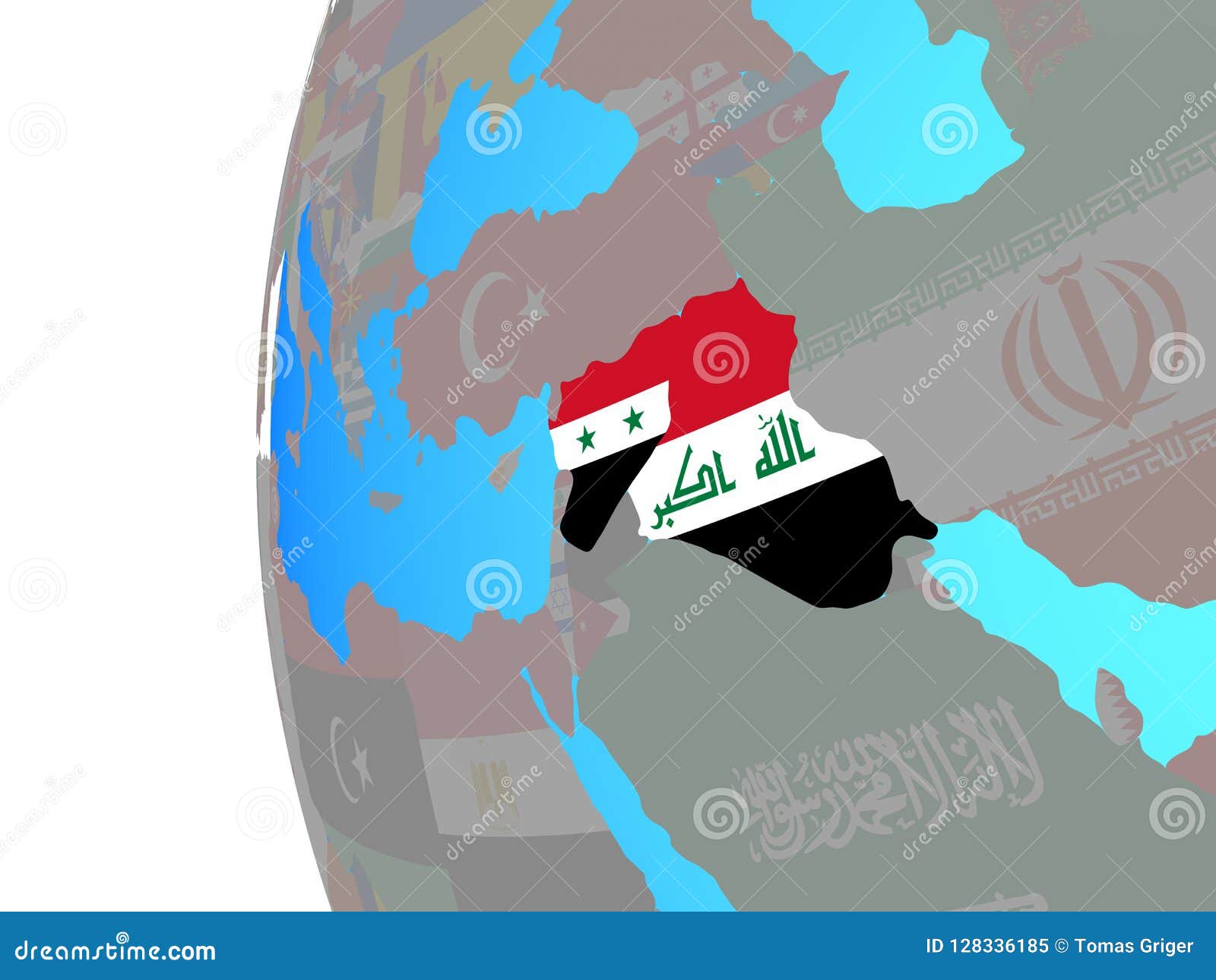 Territory of Islamic State with Flags on Globe Stock Illustration ...