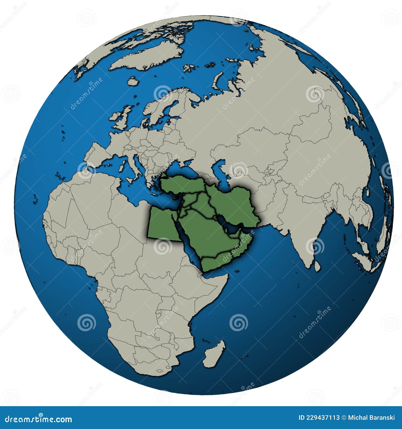 Territory of Middle East Region Over Globe Map Stock Illustration ...