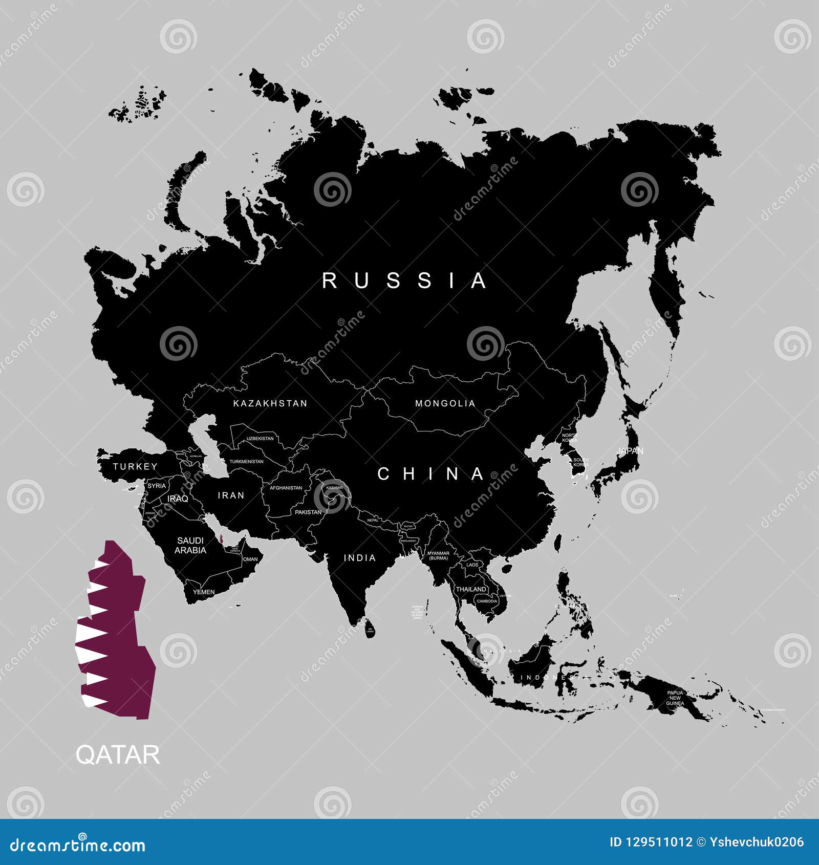 Territory of Qatar on Asia Continent. Flag of Qatar. Vector ...