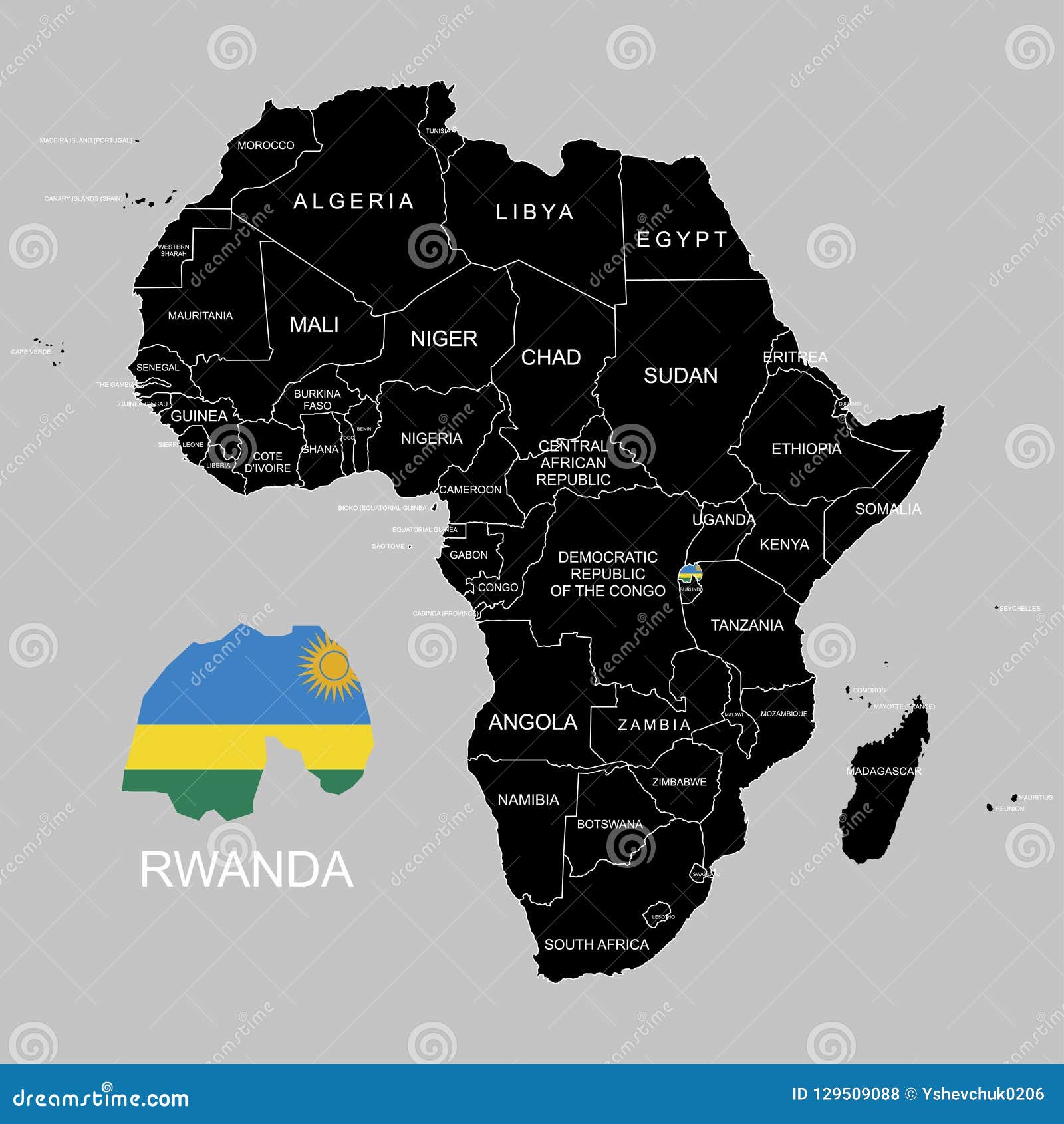 Territory of Rwanda on Africa Continent. Vector Illustration Stock ...