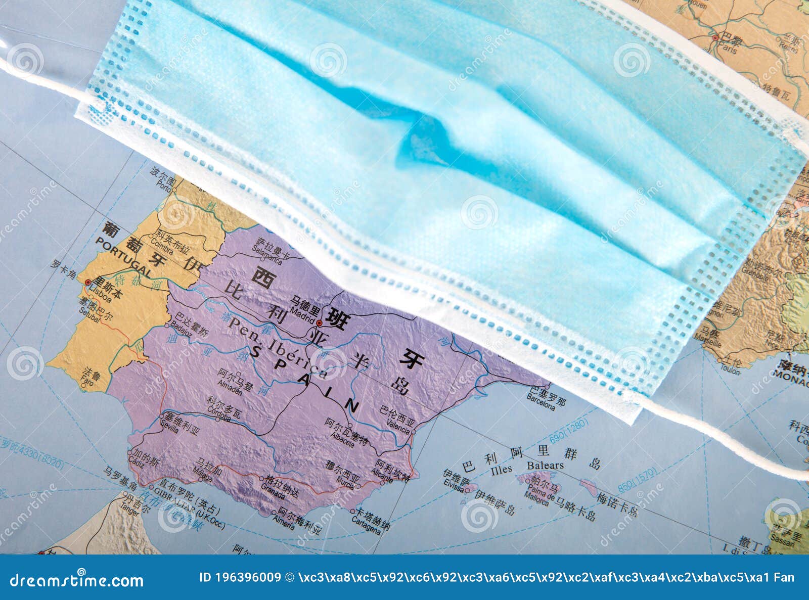 The Territory of Spain Protected by Masks Stock Image - Image of maps ...