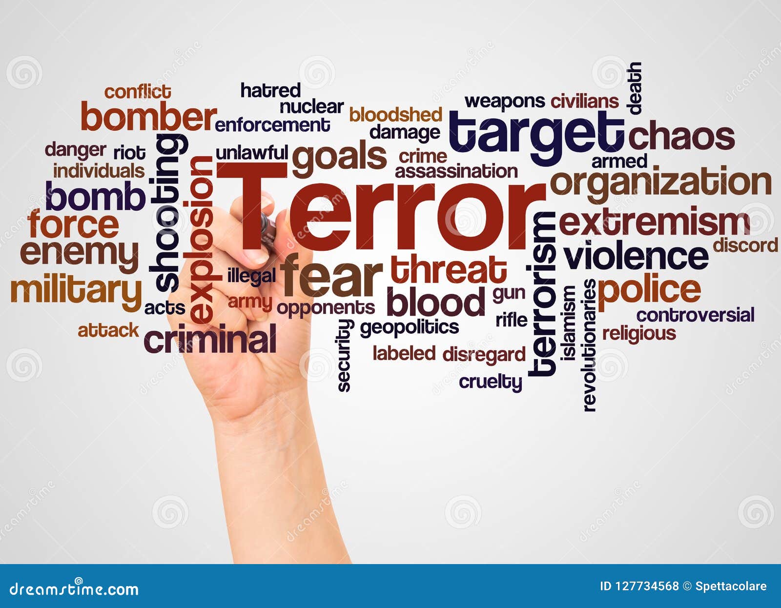 Terror Word Cloud and Hand with Marker Concept Stock Photo - Image of ...