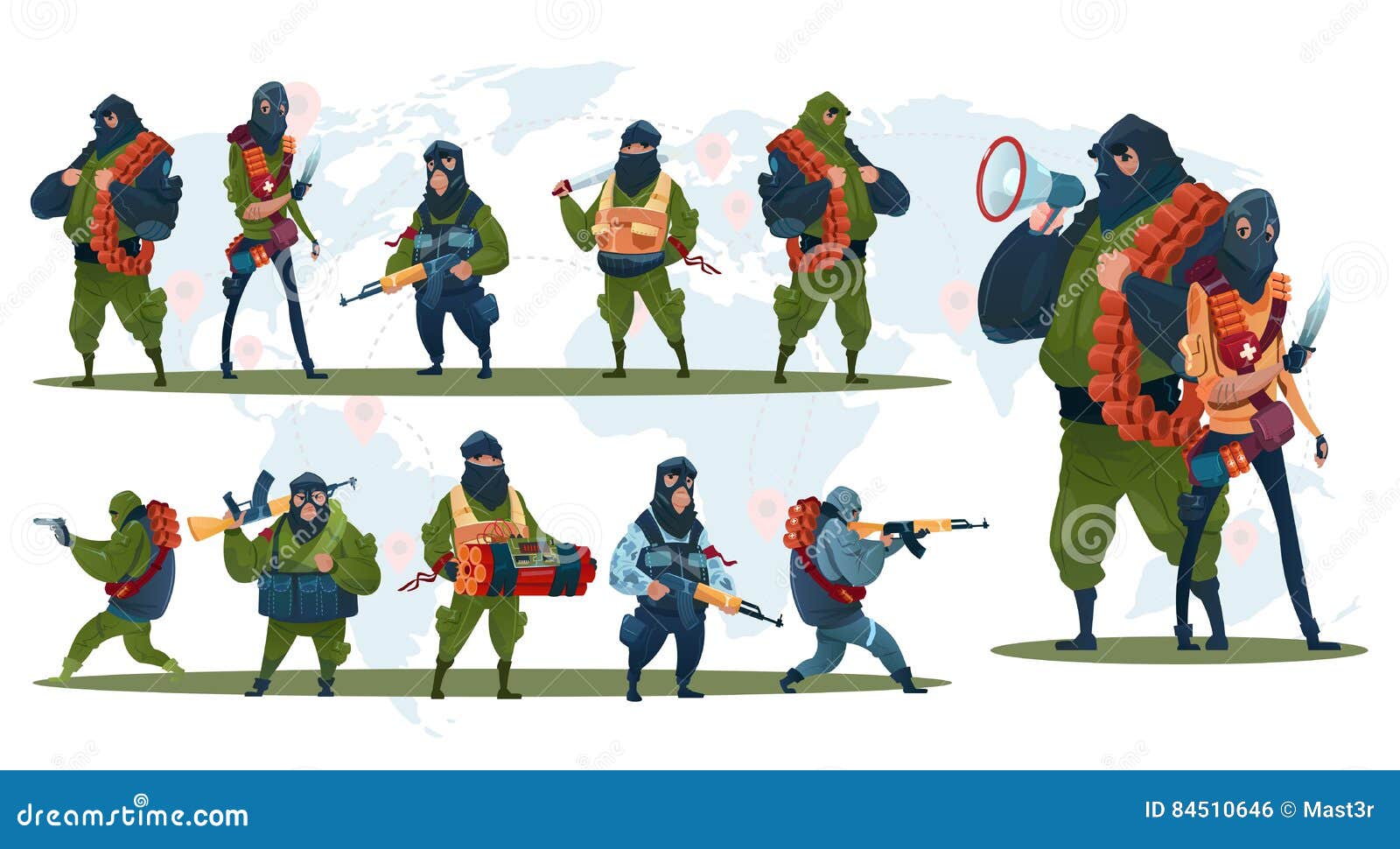 Terrorism Armed Terrorist Group Black Mask Hold Weapon Machine Gun ...