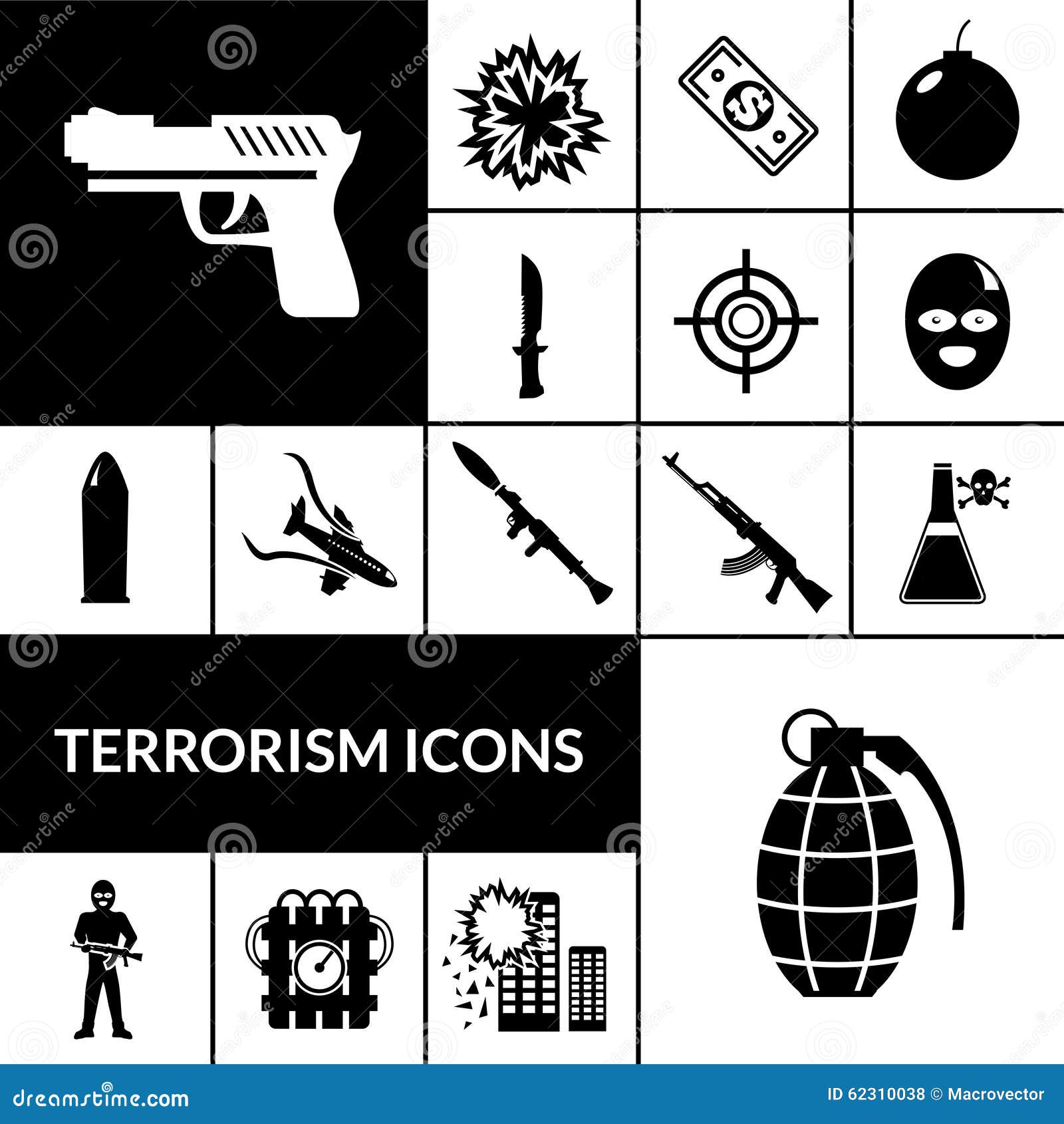 Terrorism Icons Black stock vector. Illustration of murder - 62310038