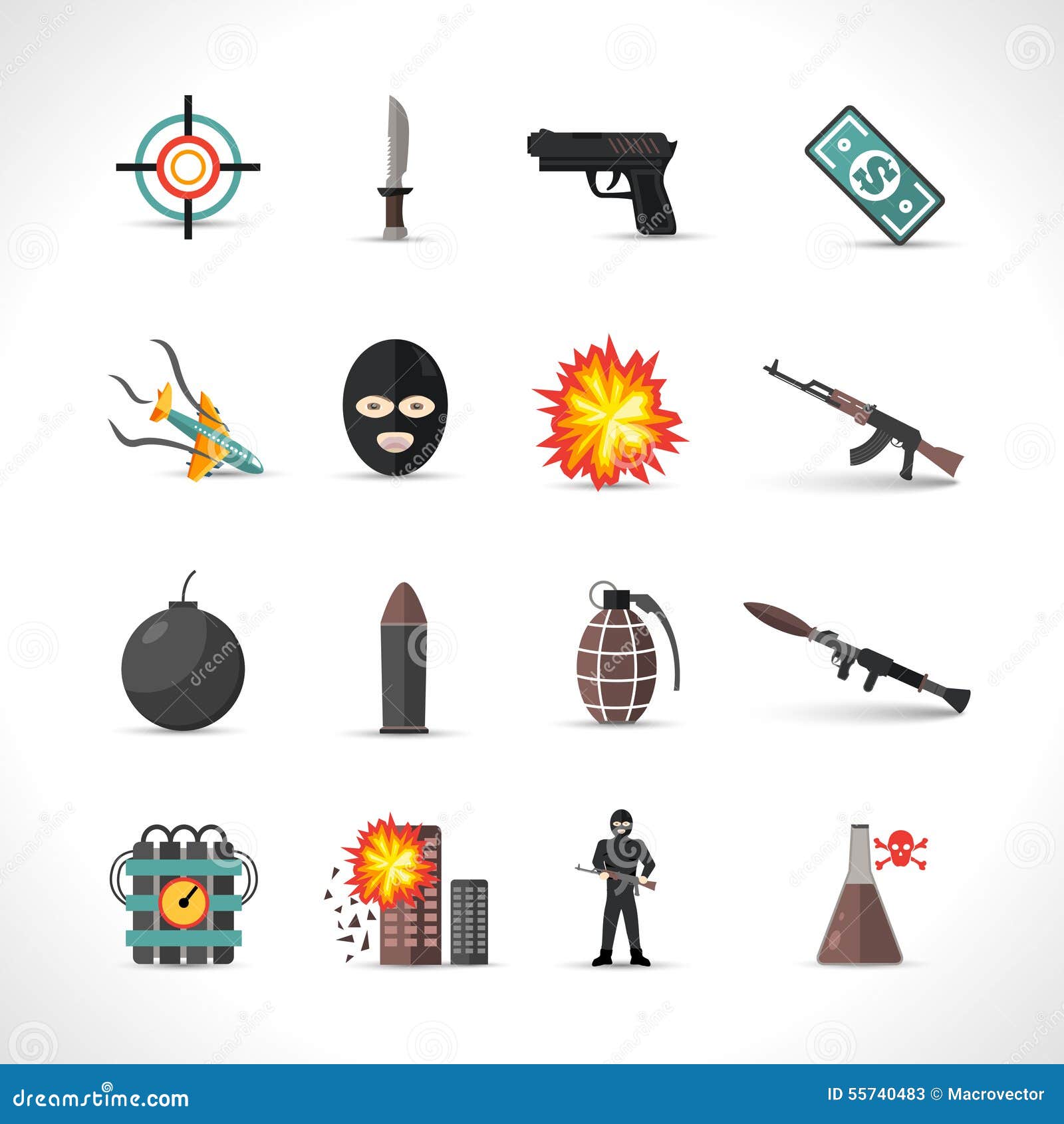 Terrorism Icons Set stock vector. Illustration of dead - 55740483
