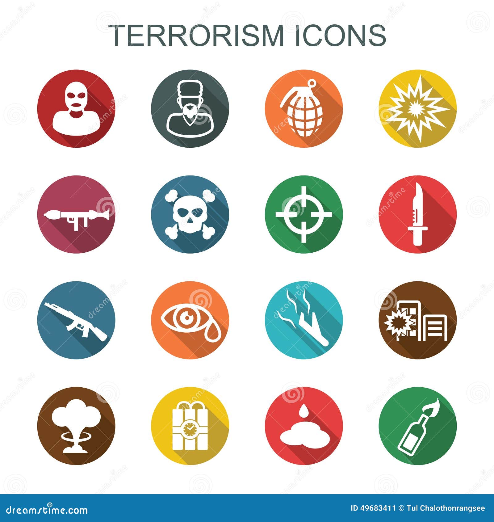 Terrorism Long Shadow Icons Stock Vector - Illustration of icons, crime ...