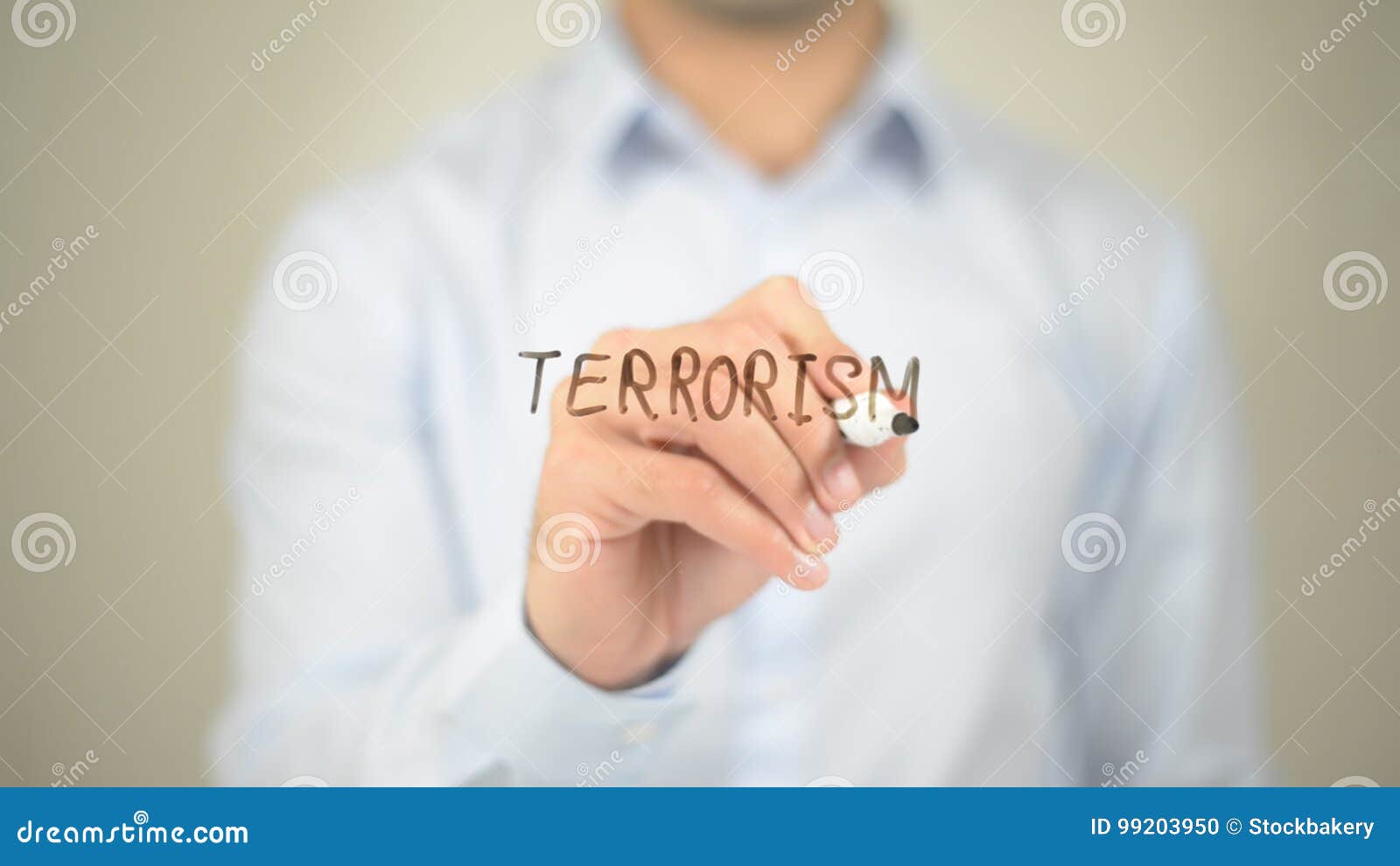Terrorism, Man Writing on Transparent Screen Stock Photo - Image of ...