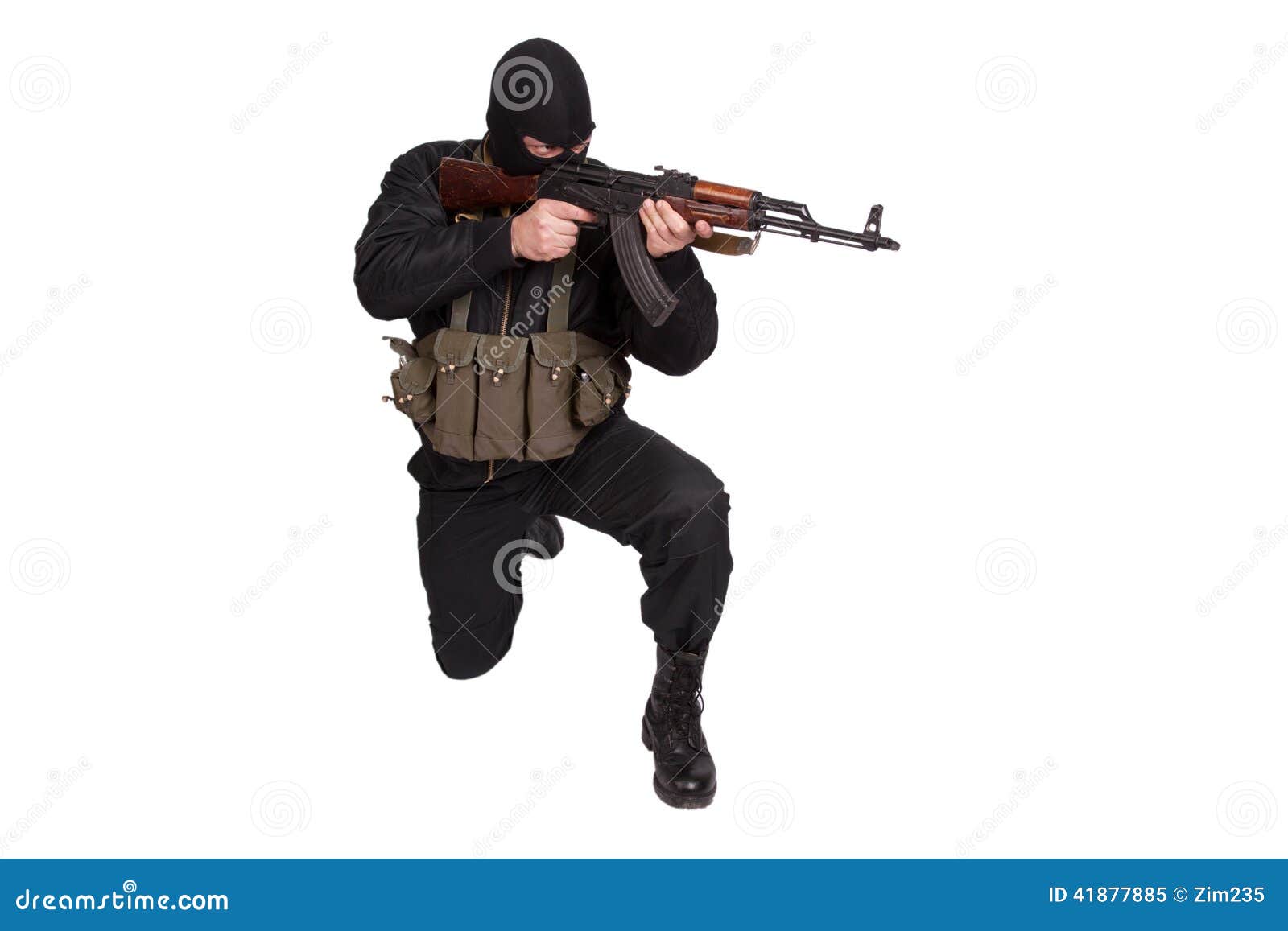 Terrorist in Black Uniform and Mask with Kalashnikov Stock Image ...