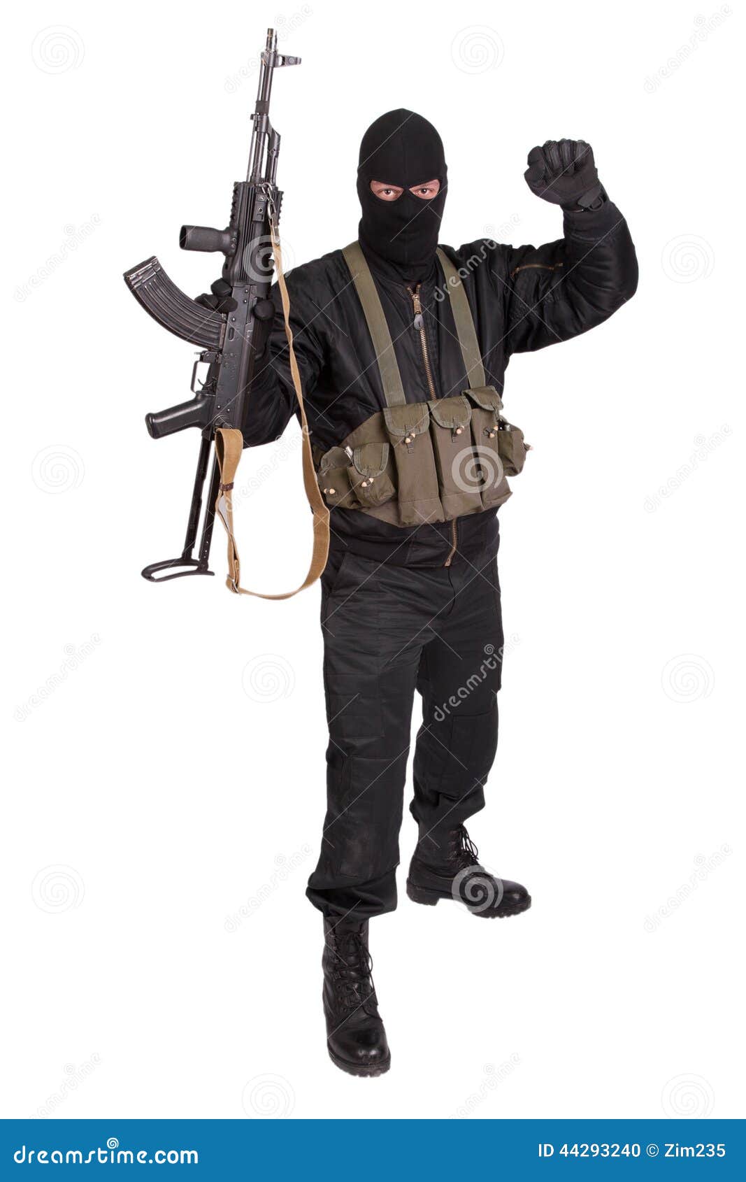 Terrorist in Black Uniform and Mask with Kalashnikov Stock Photo ...