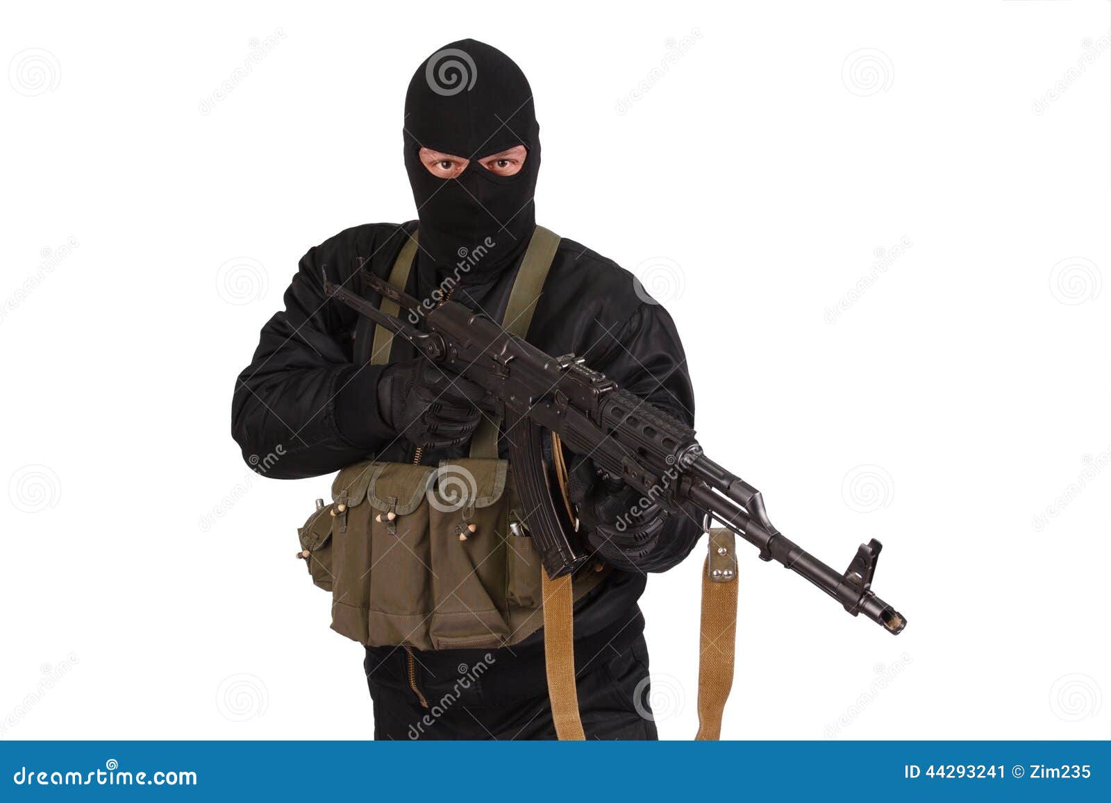 Terrorist in Black Uniform and Mask with Kalashnikov Stock Image ...