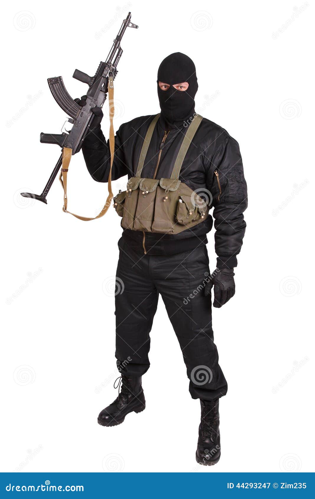 Terrorist in Black Uniform and Mask with Kalashnikov Stock Image ...
