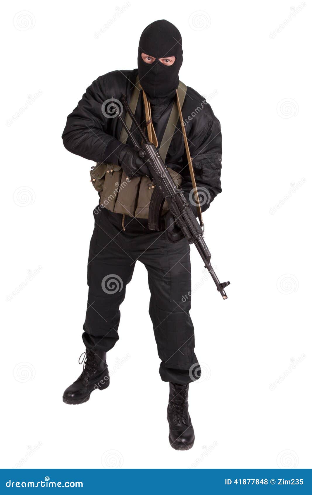 Terrorist In Black Uniform And Mask With Kalashnikov Isolated Stock ...