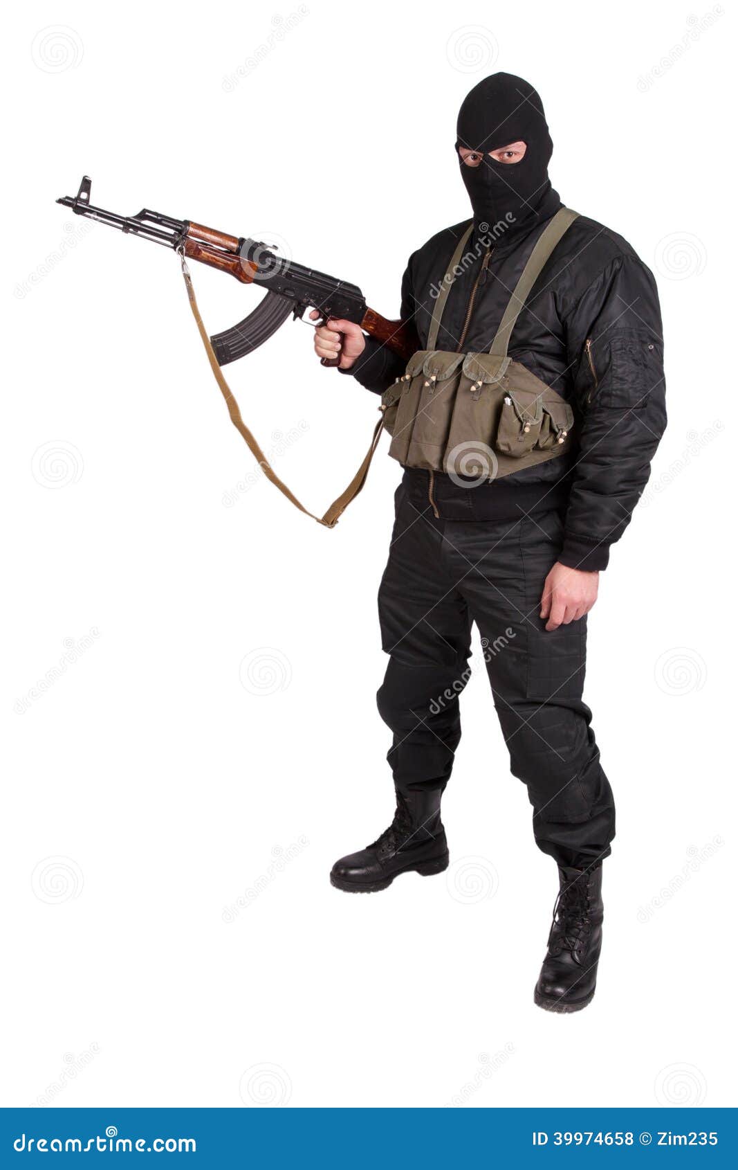 Terrorist with Kalashnikov Isolated Stock Photo - Image of face, male ...
