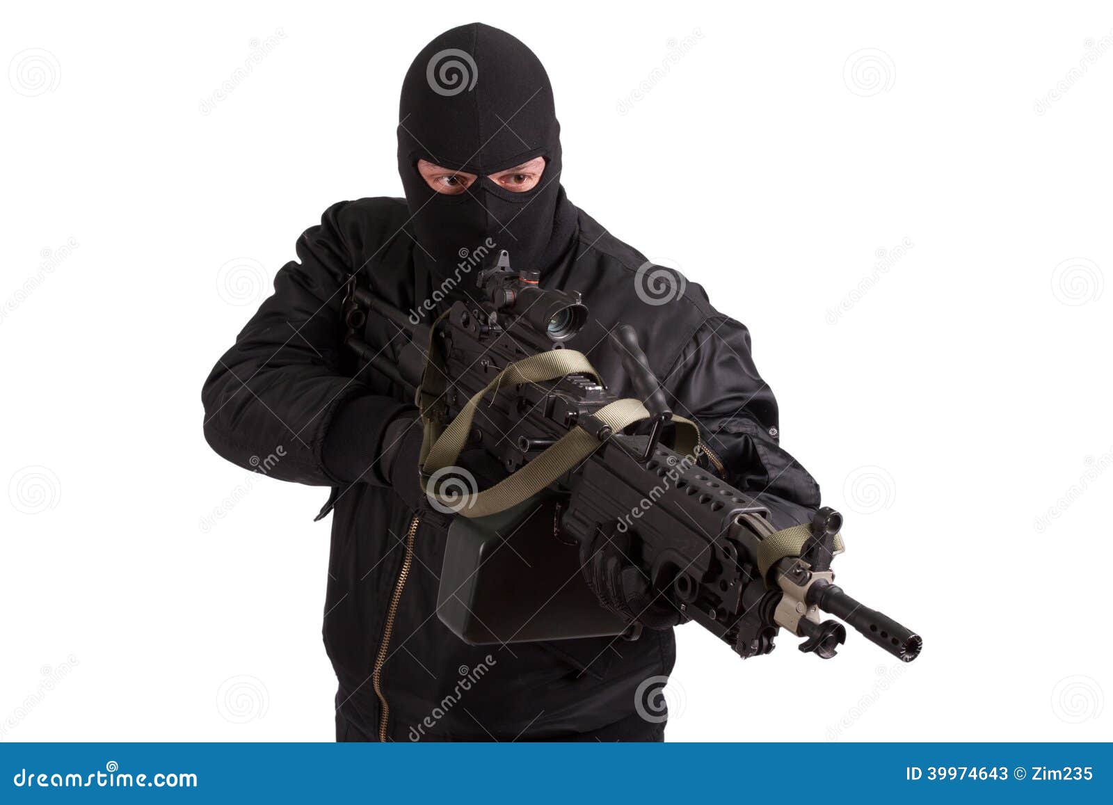 Terrorist with Machine Gun Isolated Stock Image - Image of male, deadly ...