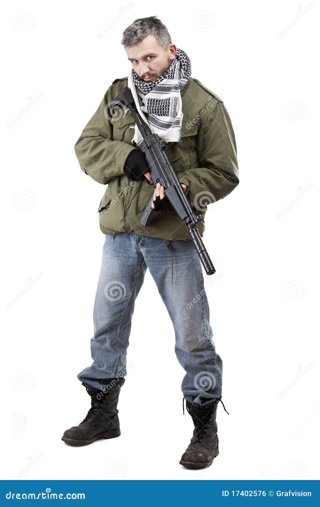 Terrorist with rifle stock photo. Image of facemask, asian - 17402576