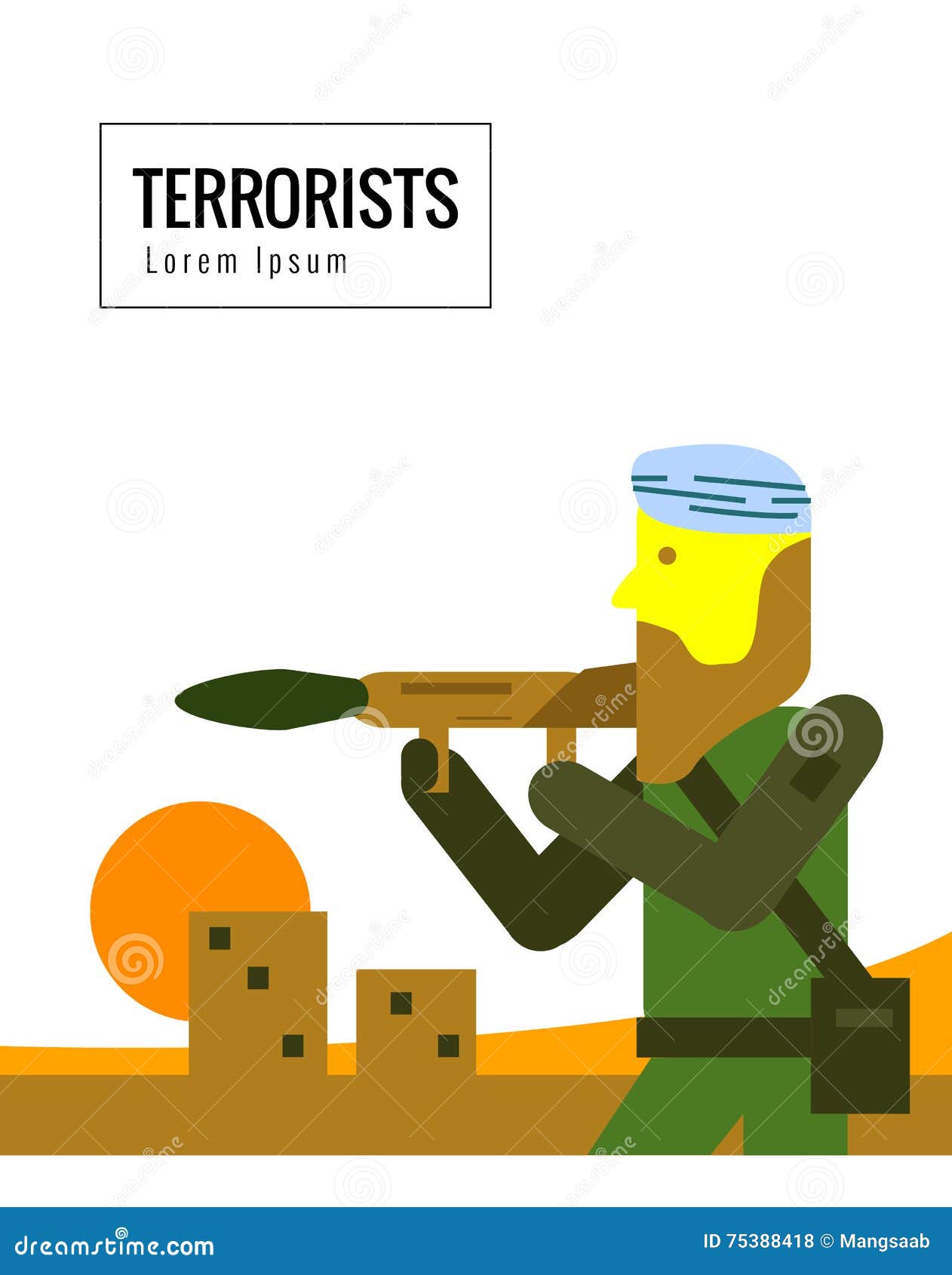 Terrorist with weapons. stock vector. Illustration of jihad - 75388418