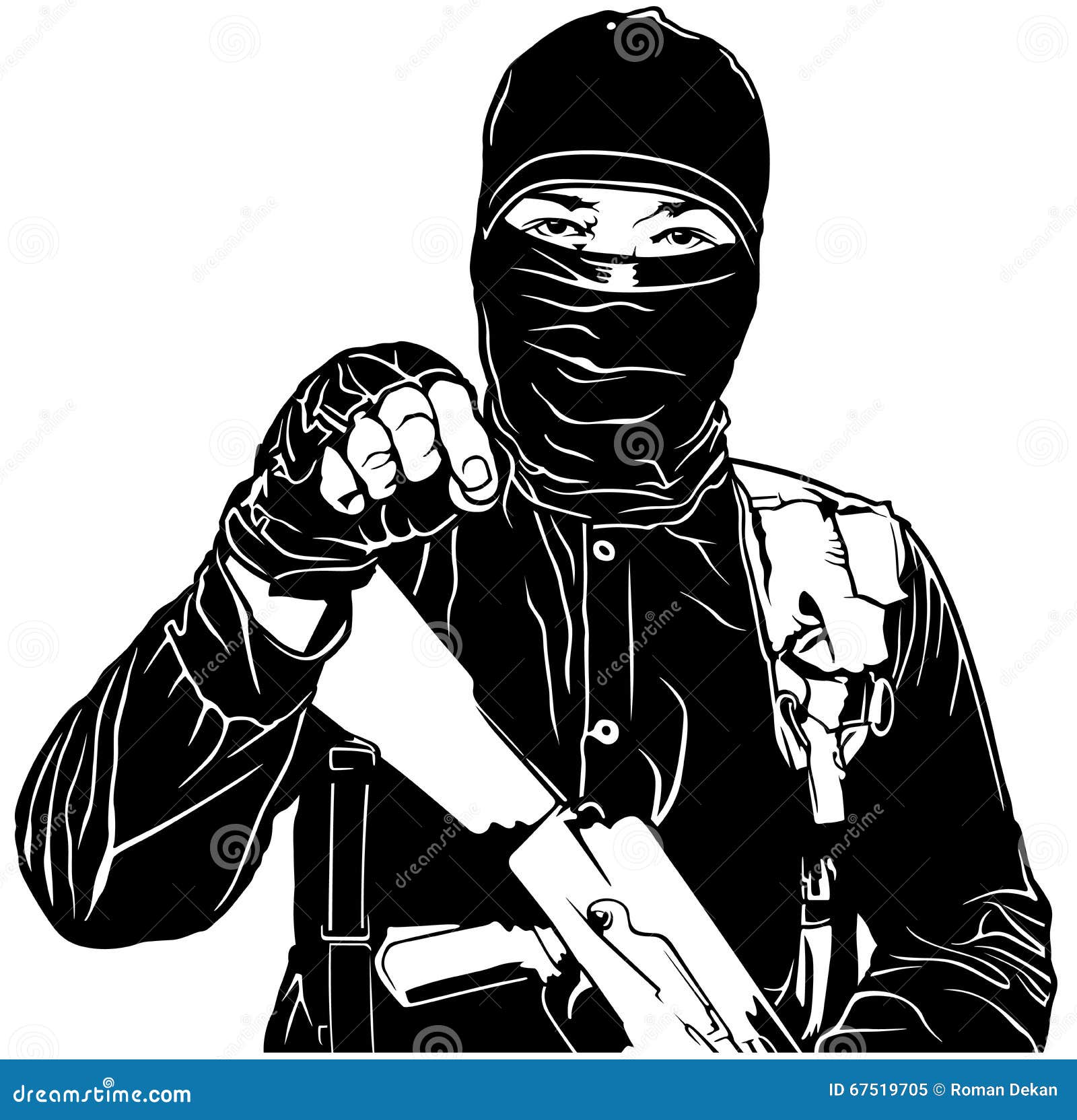 Terrorista no preto ilustração do vetor. Ilustração de assassino - 67519705