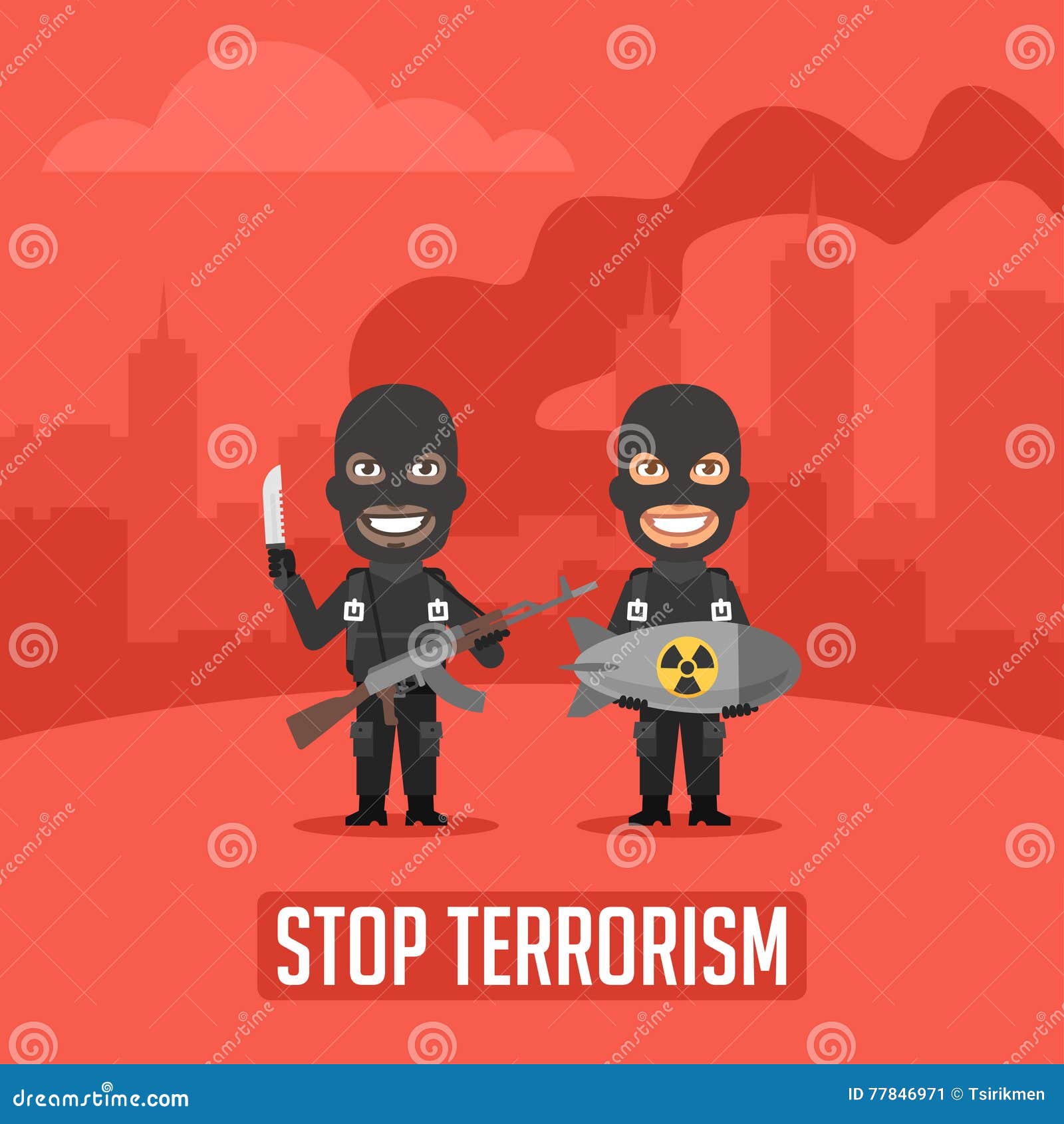 Terrorists in City with Weapons Stock Vector - Illustration of full ...