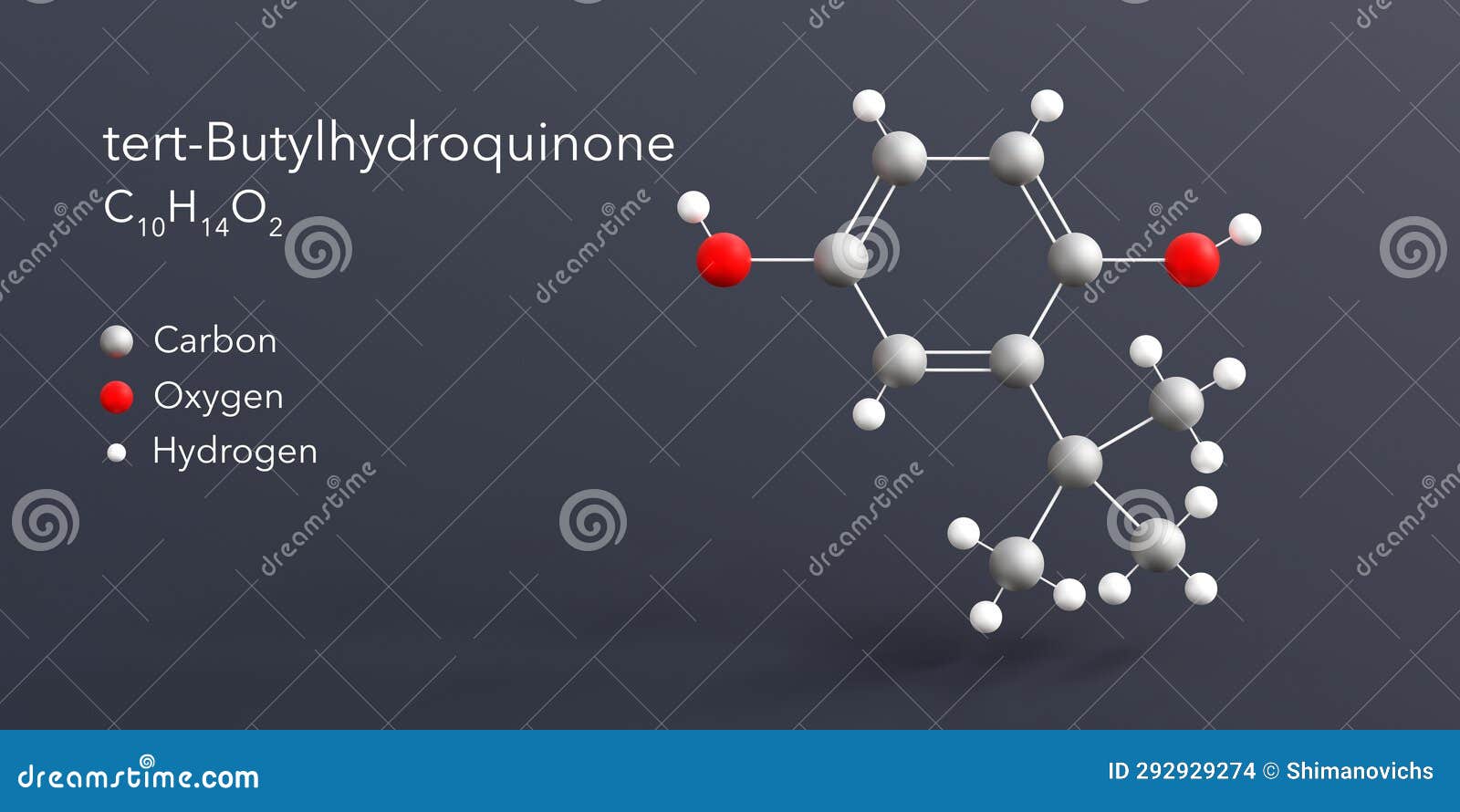 Tert Butylhydroquinone Molecule 3d Rendering Flat Molecular Structure With Chemical Formula And