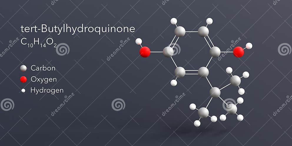 Tert-butylhydroquinone Molecule 3d Rendering, Flat Molecular Structure ...