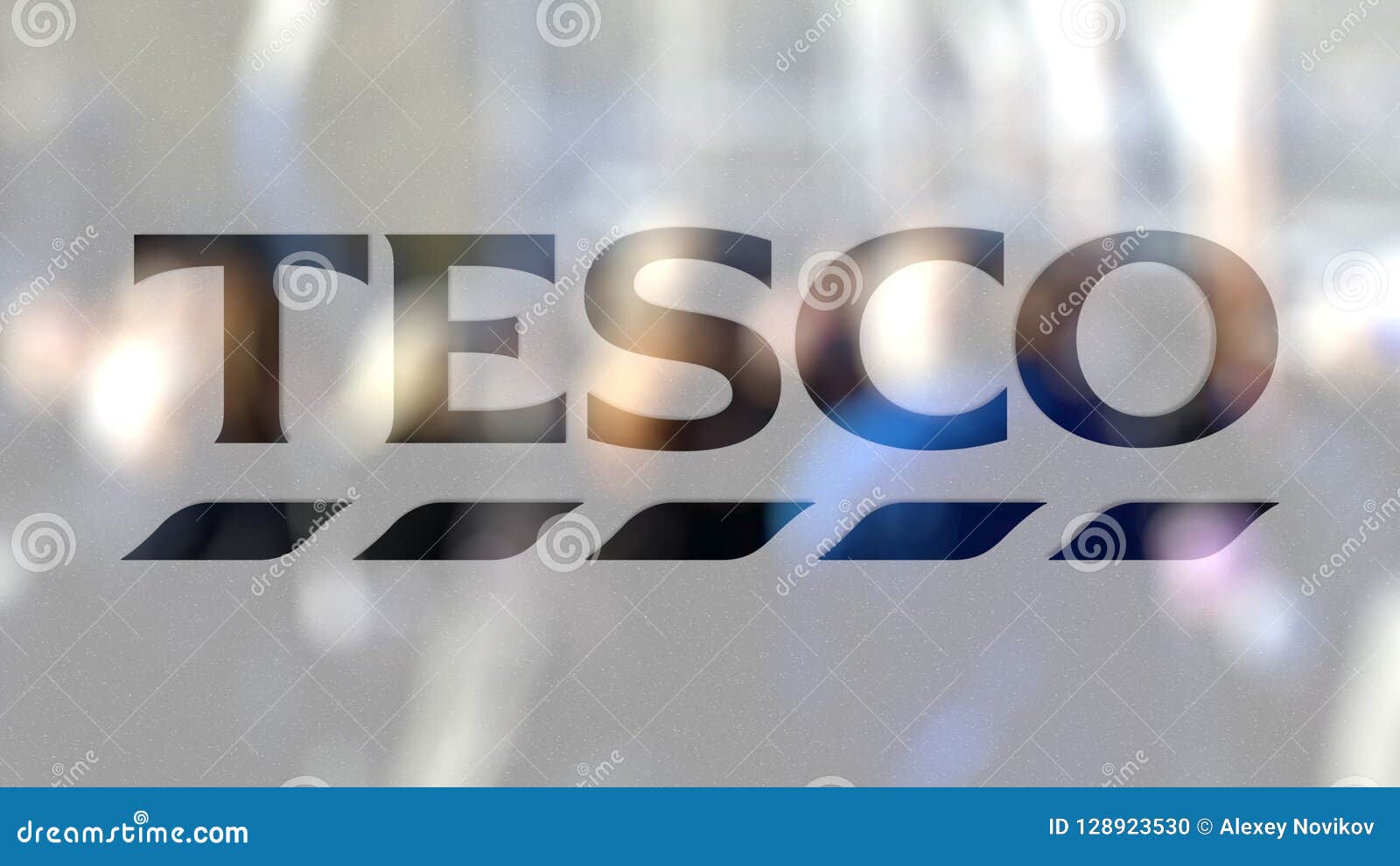 Tesco Logo on a Glass Against Blurred Crowd on the Steet. Editorial 3D ...