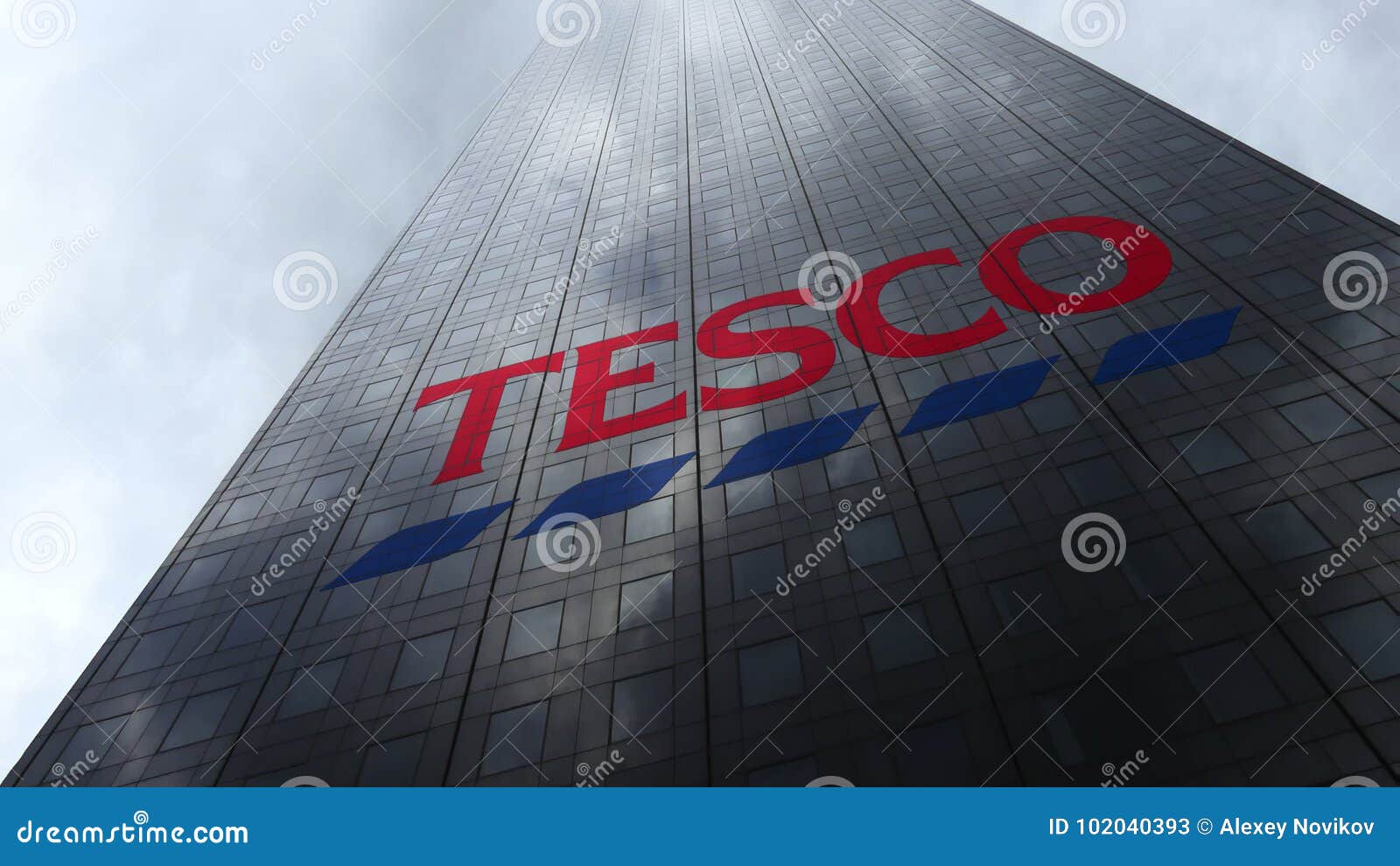 Tesco Logo on a Skyscraper Facade Reflecting Clouds. Editorial 3D ...