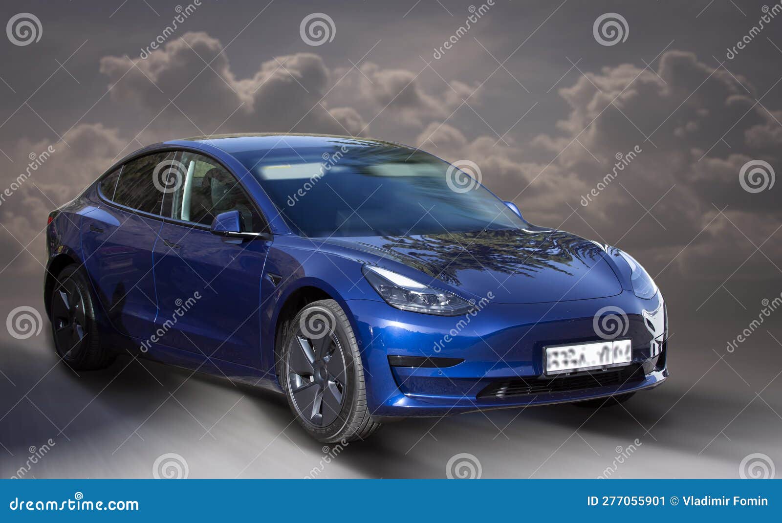 Tesla blue electro car. stock image. Image of sedan - 277055901