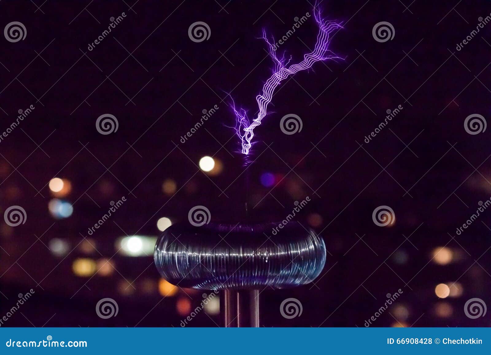 Tesla Coil with Blue Lightning Stock Photo - Image of voltage ...