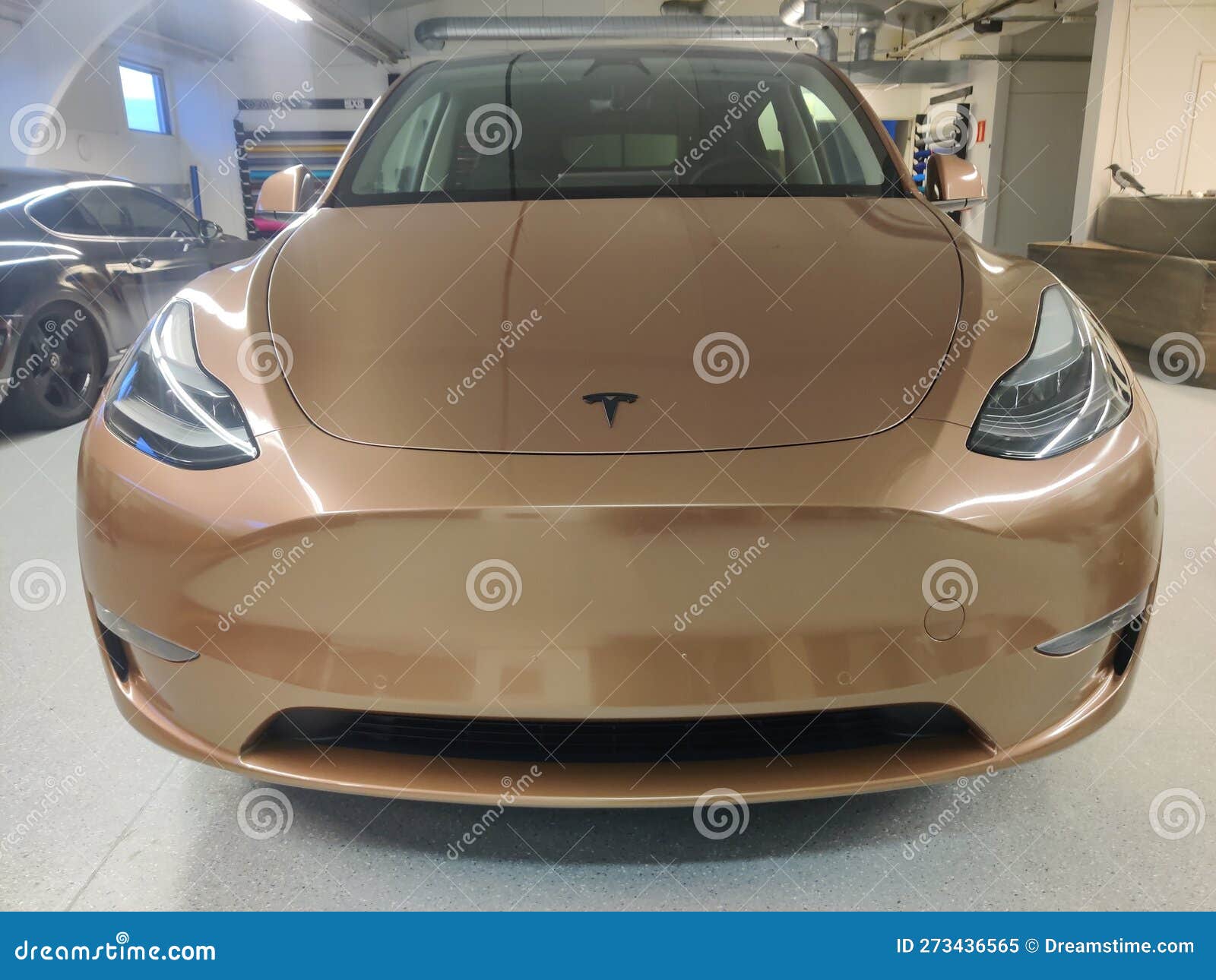 Tesla Modely Wrap Bronze Car Editorial Image - Image of wrap, tesla ...