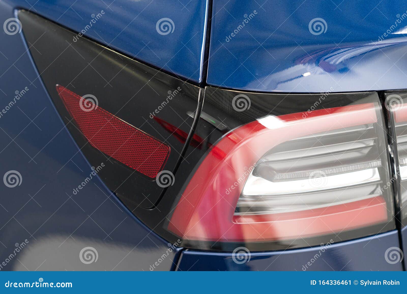 Tesla Rear Side View Rearlight of Blue Sport Car Backlight Red ...