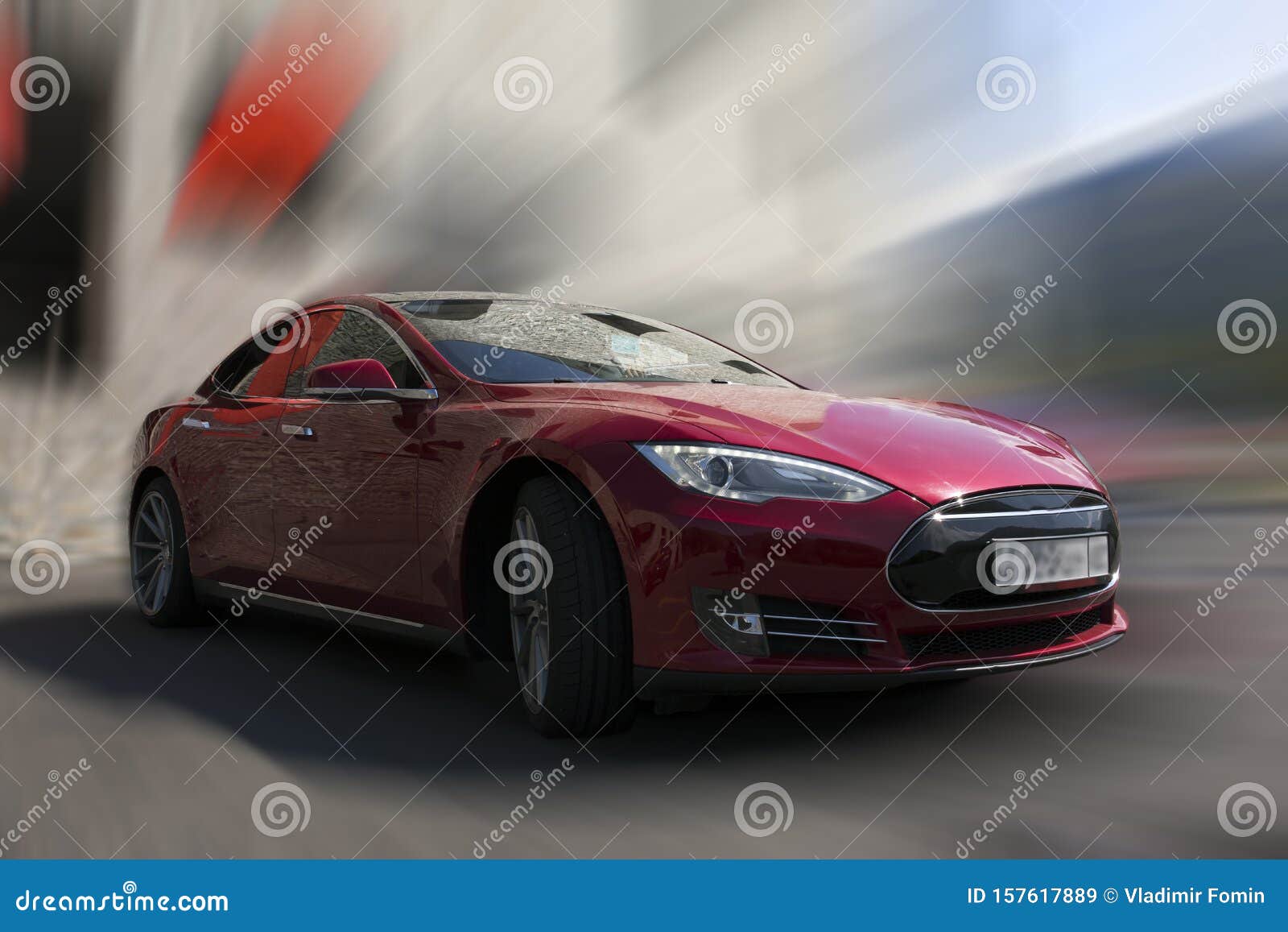 Tesla red car. stock image. Image of morning, tesla - 157617889