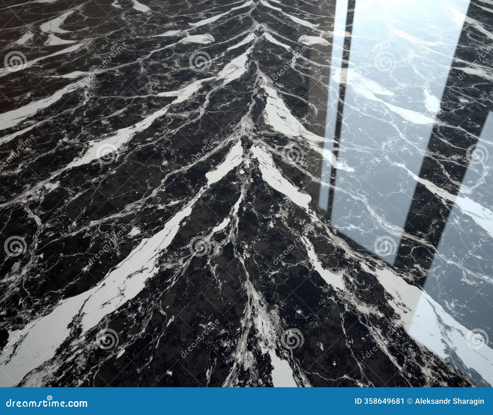 Tessellating Black-and-white Statuario Marble Herringbone Pattern with ...