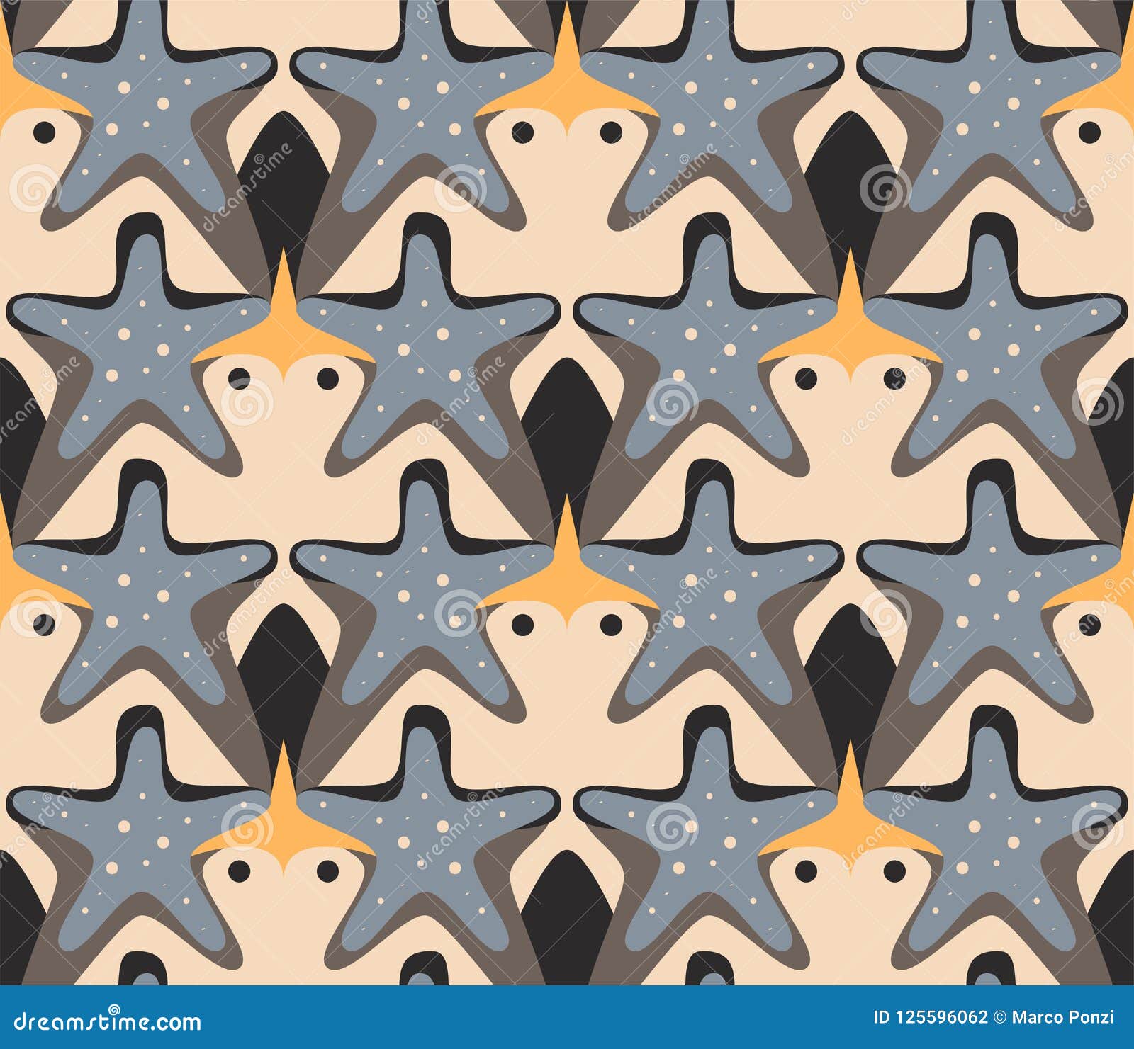 Tessellation Vector Pattern with with Stylized Seagulls and Sea Stars ...