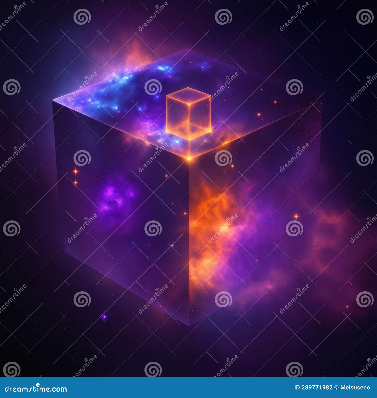 A Tesseract Floating in a Nebula in Outer Space Stock Illustration ...