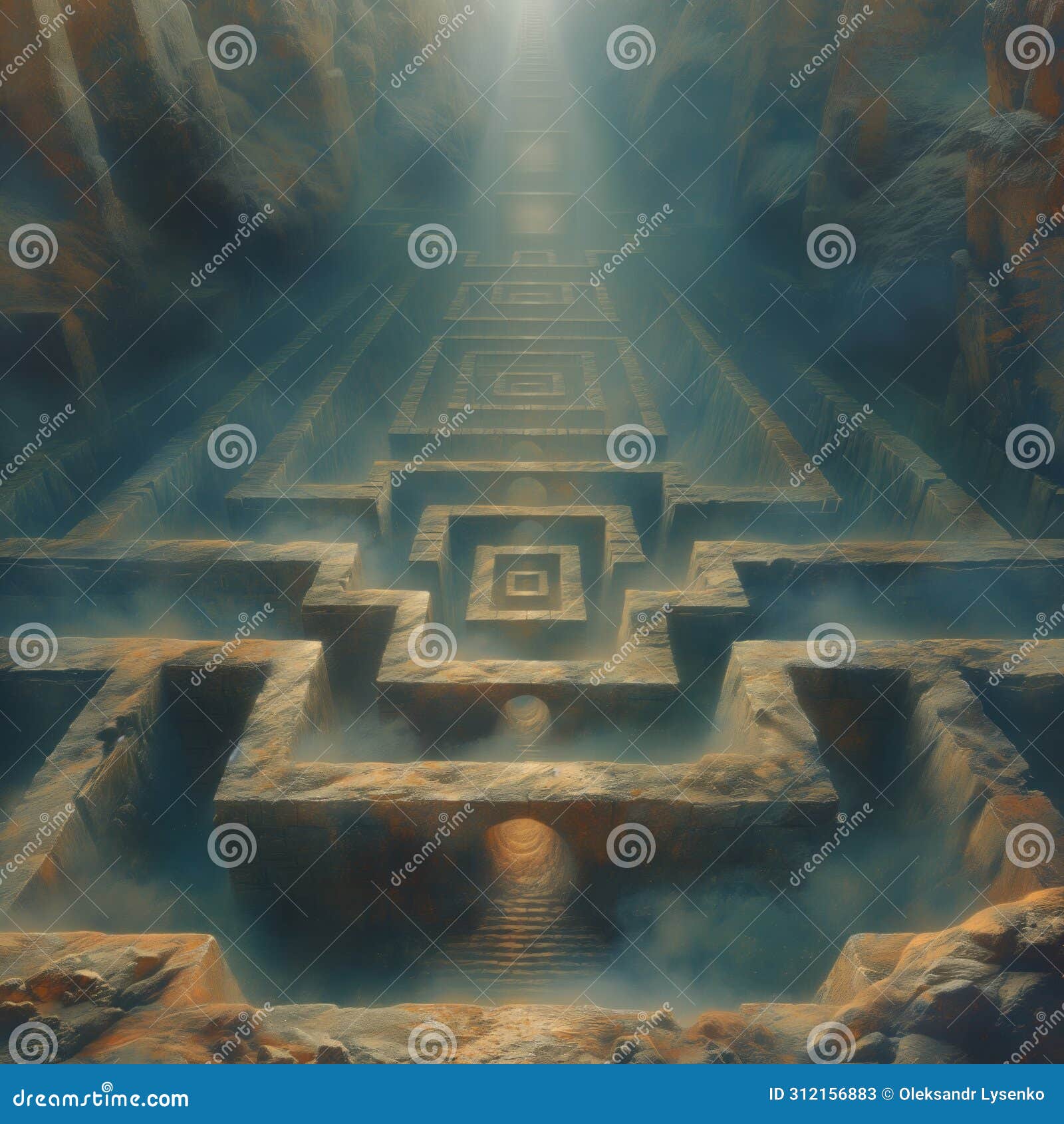 Tesseract Labyrinth Made of Stone Stock Illustration - Illustration of ...