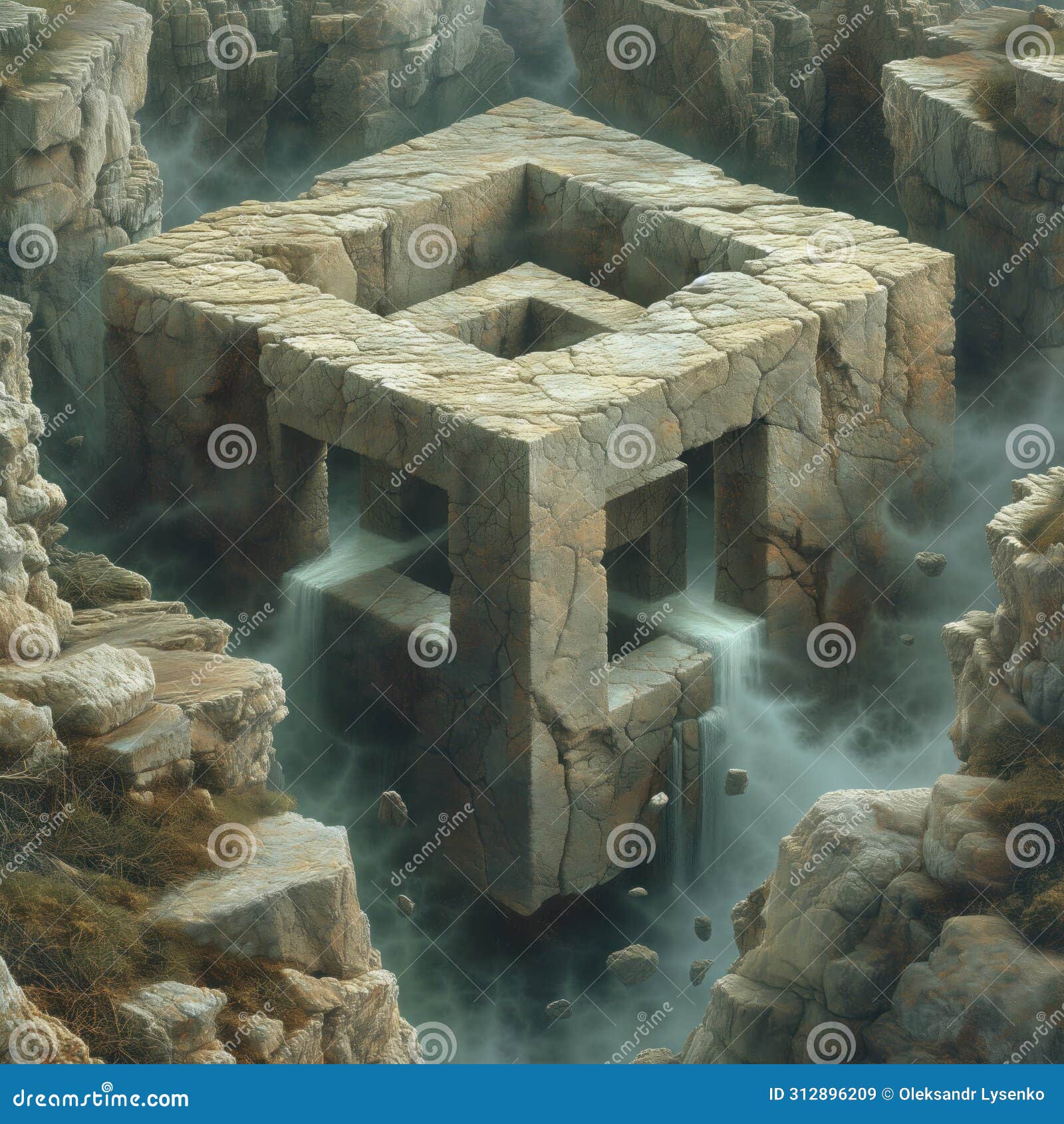 Tesseract Labyrinth Made of Stone Stock Illustration - Illustration of ...