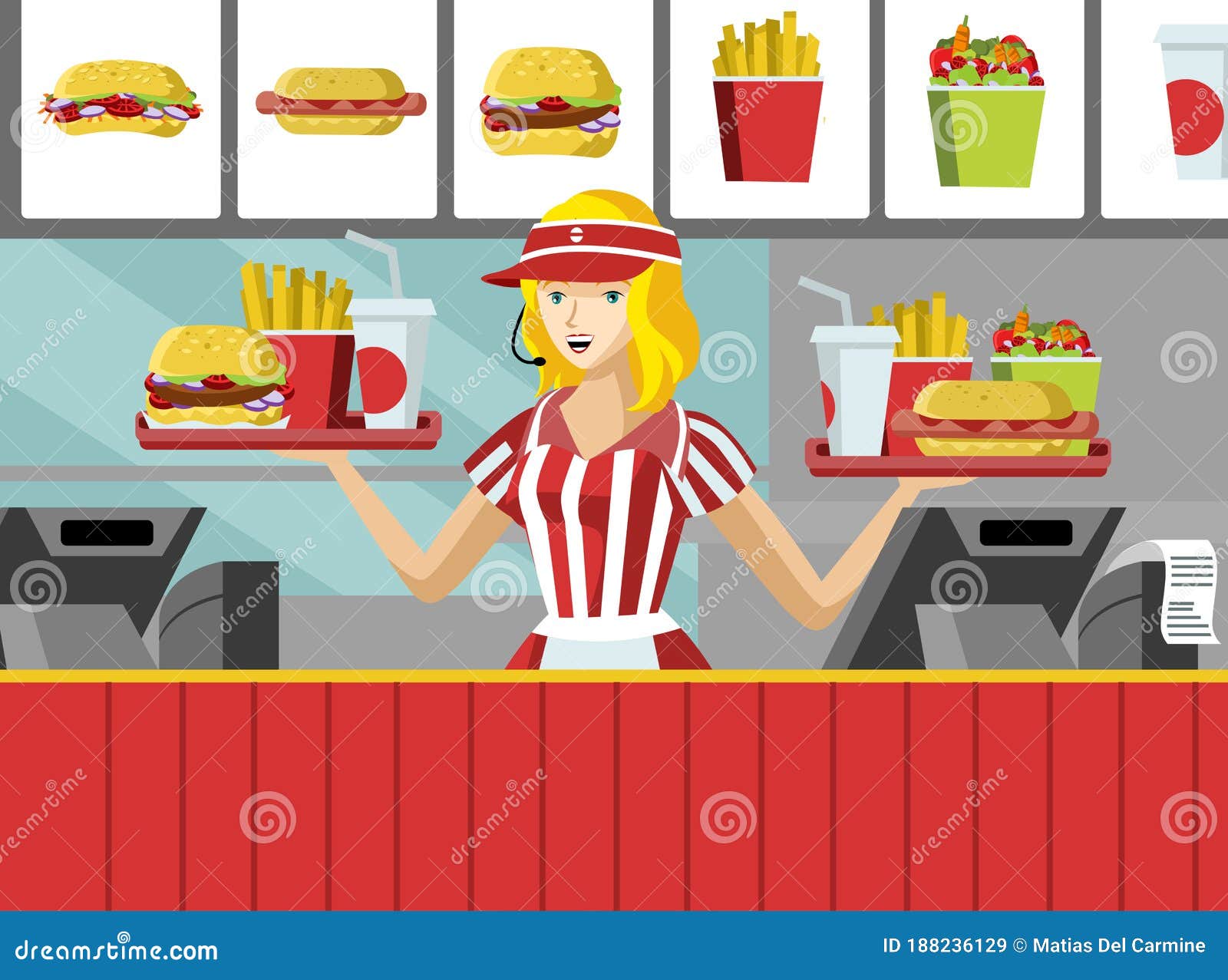 Fast Food Restaurant Waitress Attending Orders Stock Vector ...