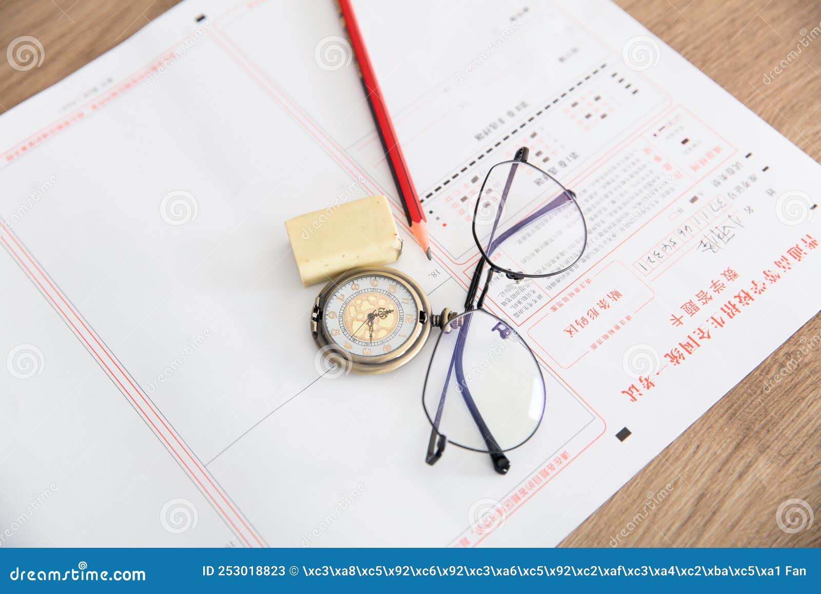 Test Answer Sheet and Related Stationery Items Stock Image - Image of ...