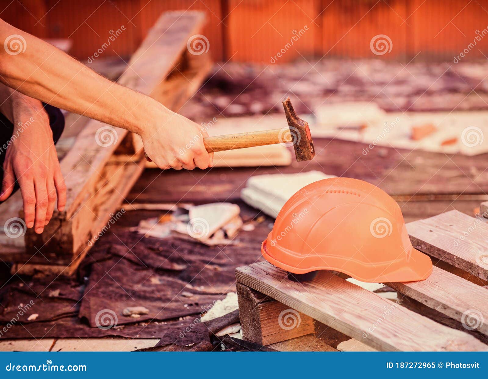 Test Concept. Protective Helmet. Material Strength. Building ...