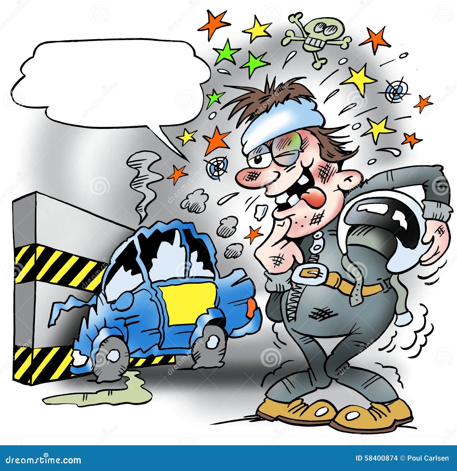 A Test Driver with a Smashed Tested Car Stock Illustration ...