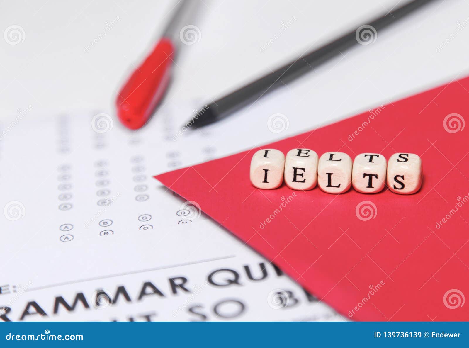 Test of English Multiple Choice on Table. Top View, Flatlay, Free Space ...