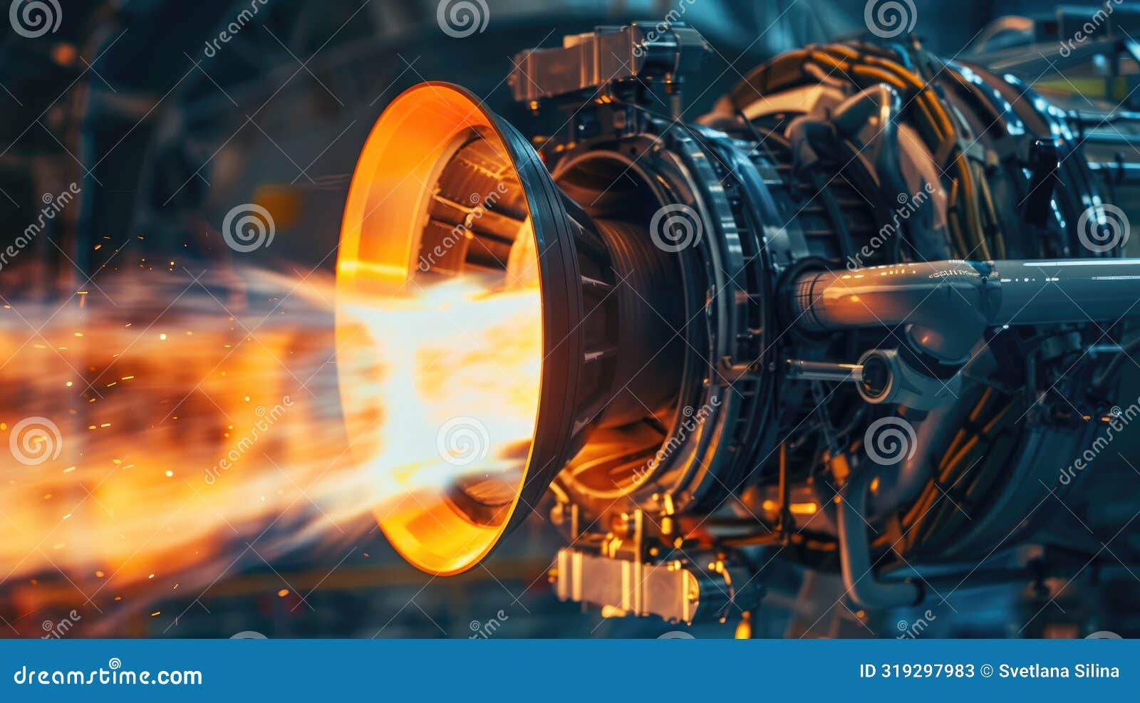 Test Fire Close-up of a Rocket Engine, Highlighting the Power and ...