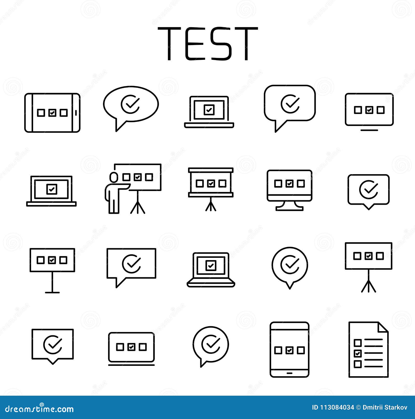 Test Related Vector Icon Set Stock Vector - Illustration of computer ...